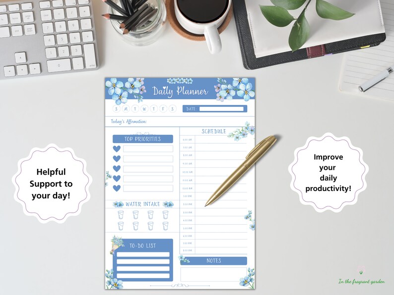 Forget Me Not Printable Floral Notes Pomodoro Cute Planner Daily Task ...