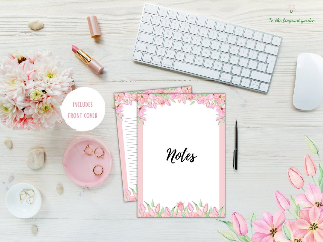 Pen Pal Kit Tulips Flower Notes Page Printable Lined Template Note Gift ...