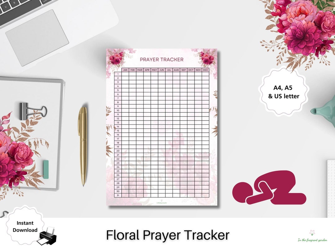 Prayer Tracker Printable Daily Florai Stressful Peace Log PDF ...