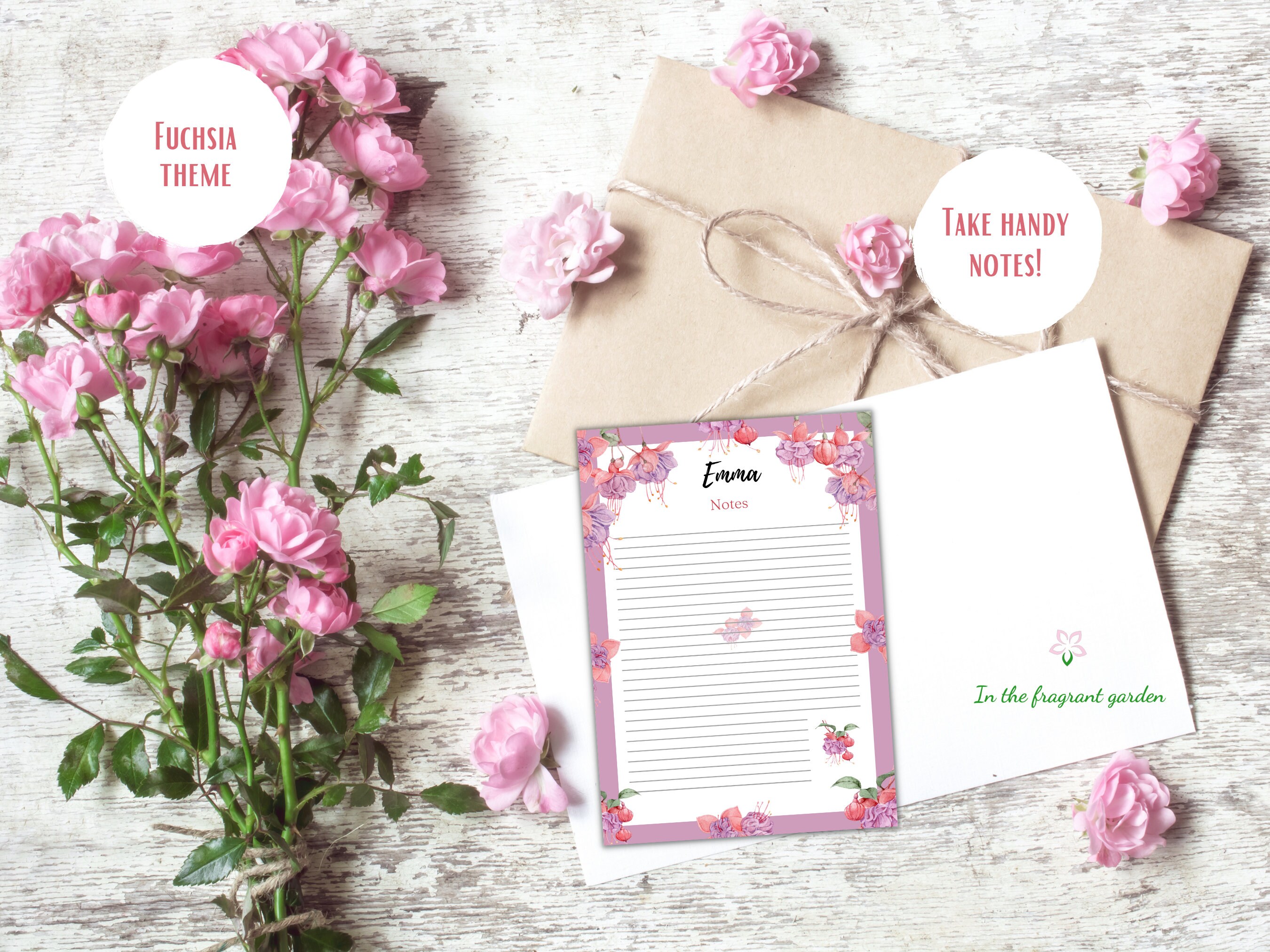Fuchsia Flower Notes Page Printable Lined Note Template Note Taking ...