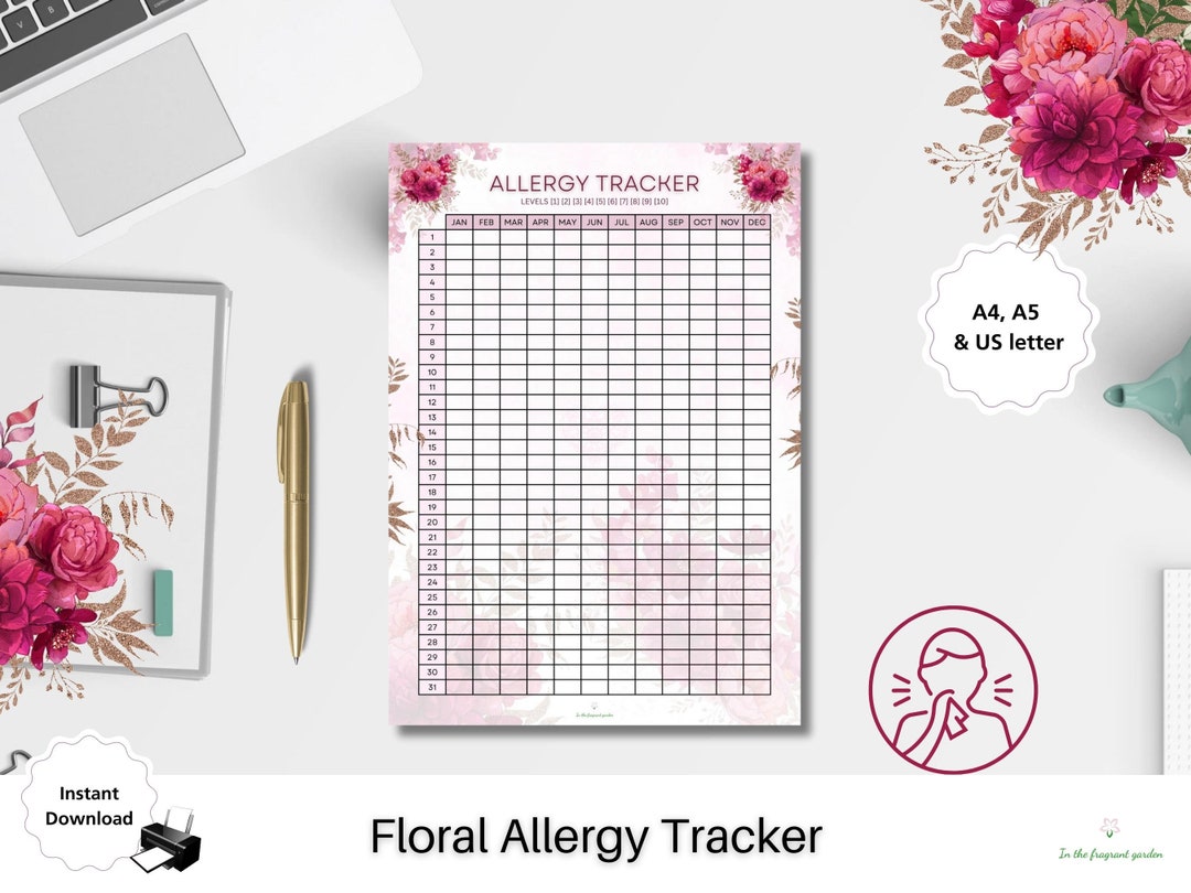 Printable Allergy Tracker Daily Floral Hayfever Log PDF Improve ...