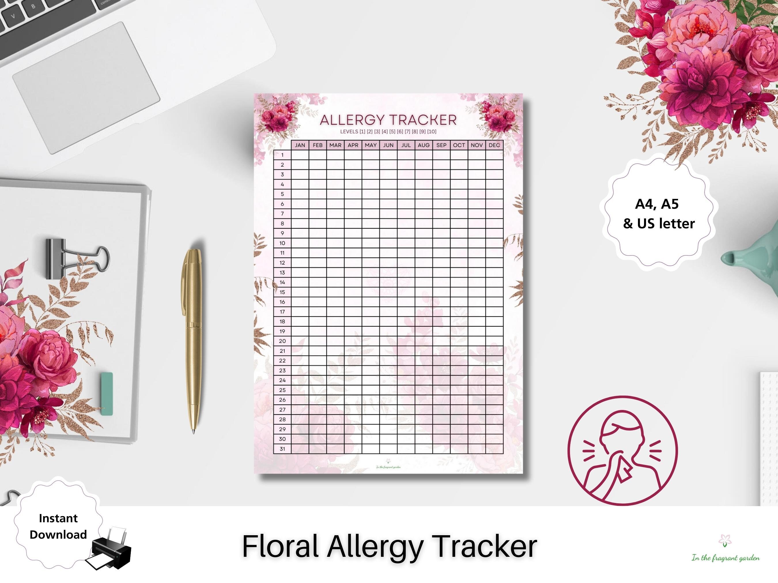 Floral Allergy Tracker Printable, Daily Symptom Log (PDF Download) - Etsy
