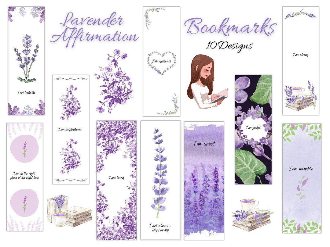 Lavender Bookmarks Floral Printable Bookmarks Set Positive Affirmation ...