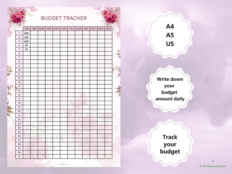Finance Tracker Printable Daily Florai Financial Income Savings Budget ...