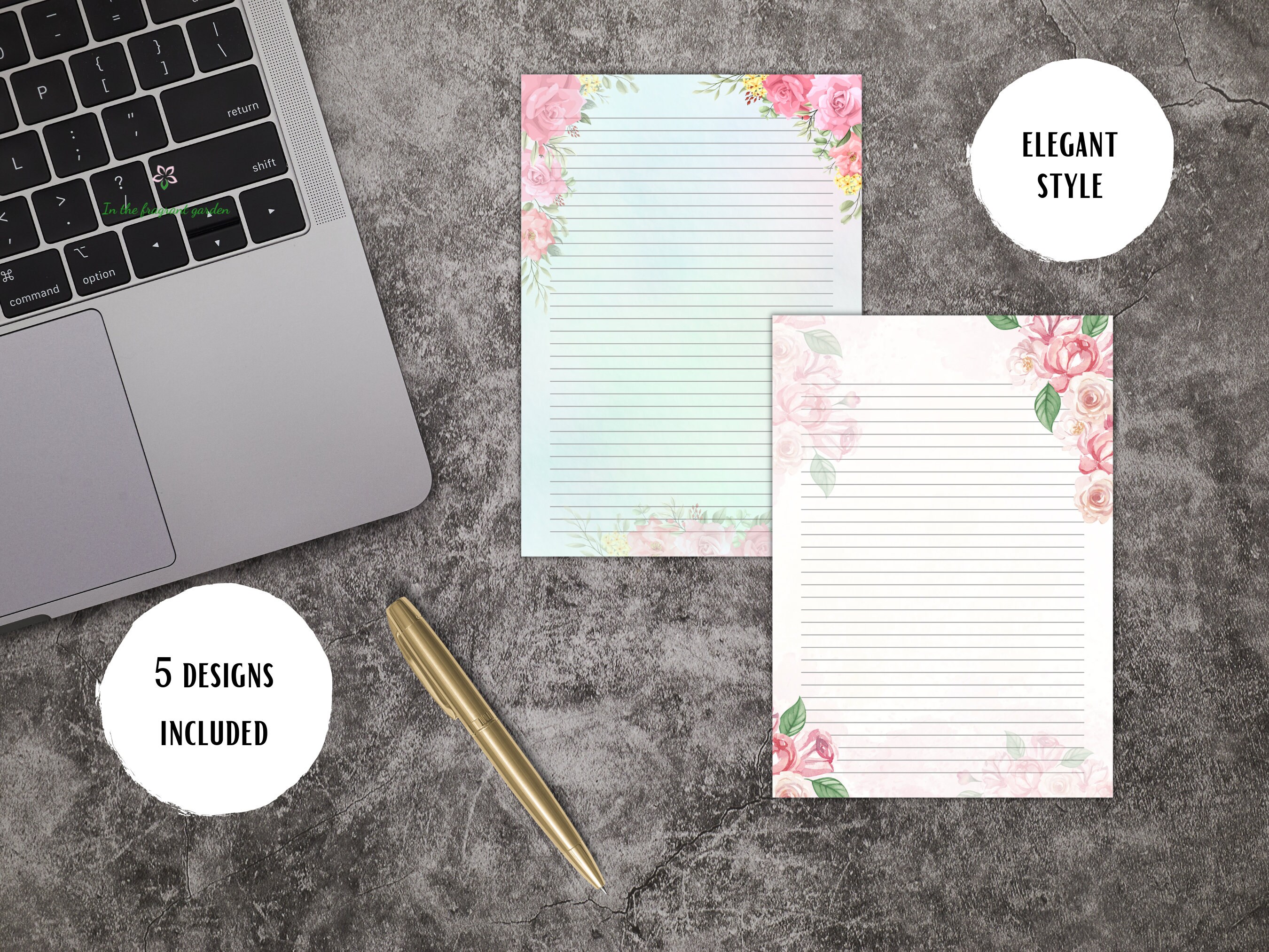Printable Floral Stationery Letter Writing X5 Note Paper Lined Writing ...