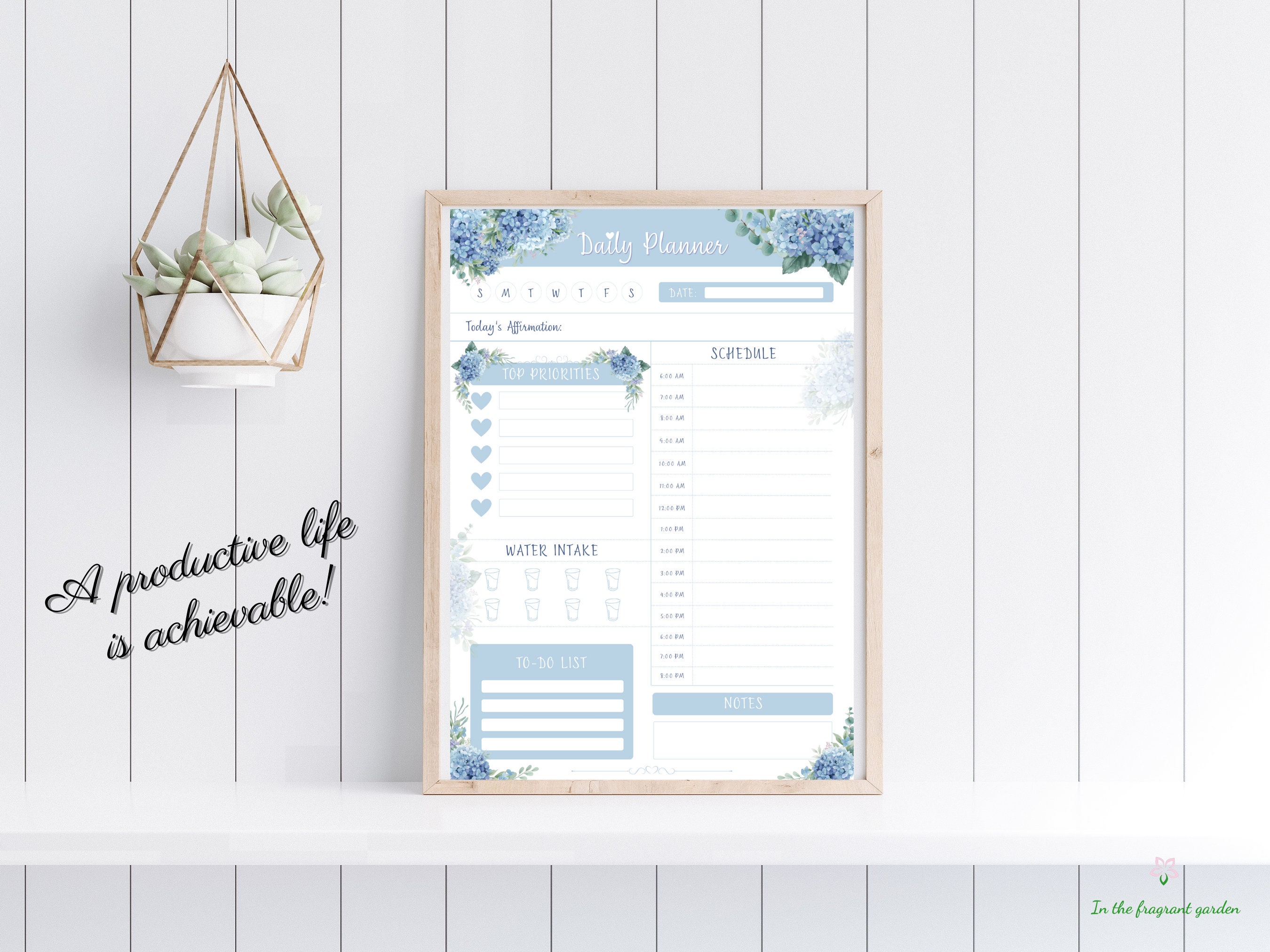 Hydrangea Pomodoro Planner Printable: Daily Hourly Schedule (A4, A5, US ...