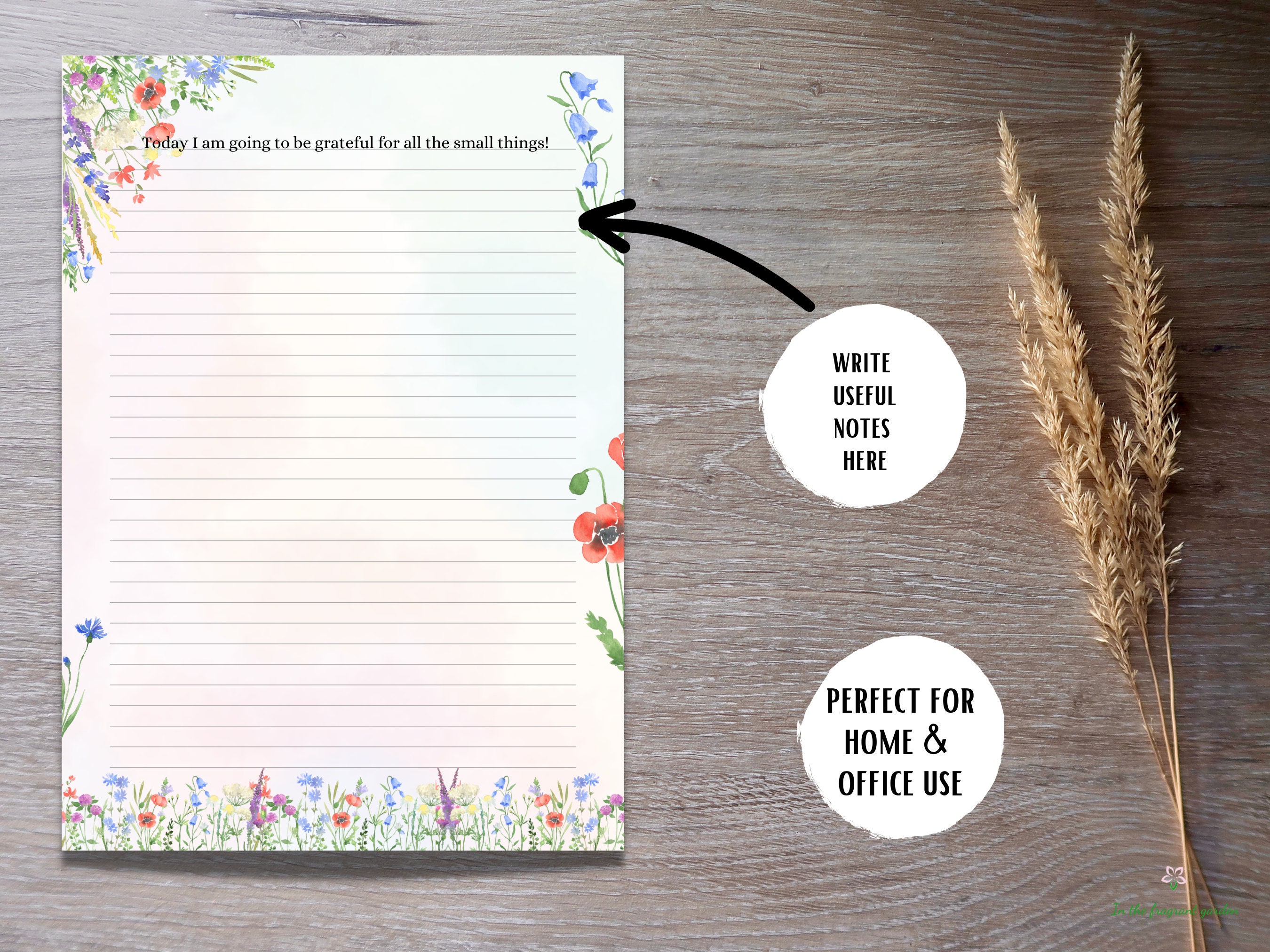 Wildflower Lined Paper Instant Download Flower Teacher Writing Pad ...