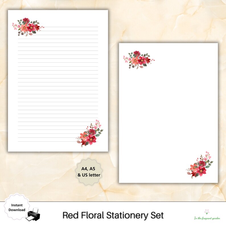 Floral Stationery Floral Lined Paper Download Writing Pad Note Page ...