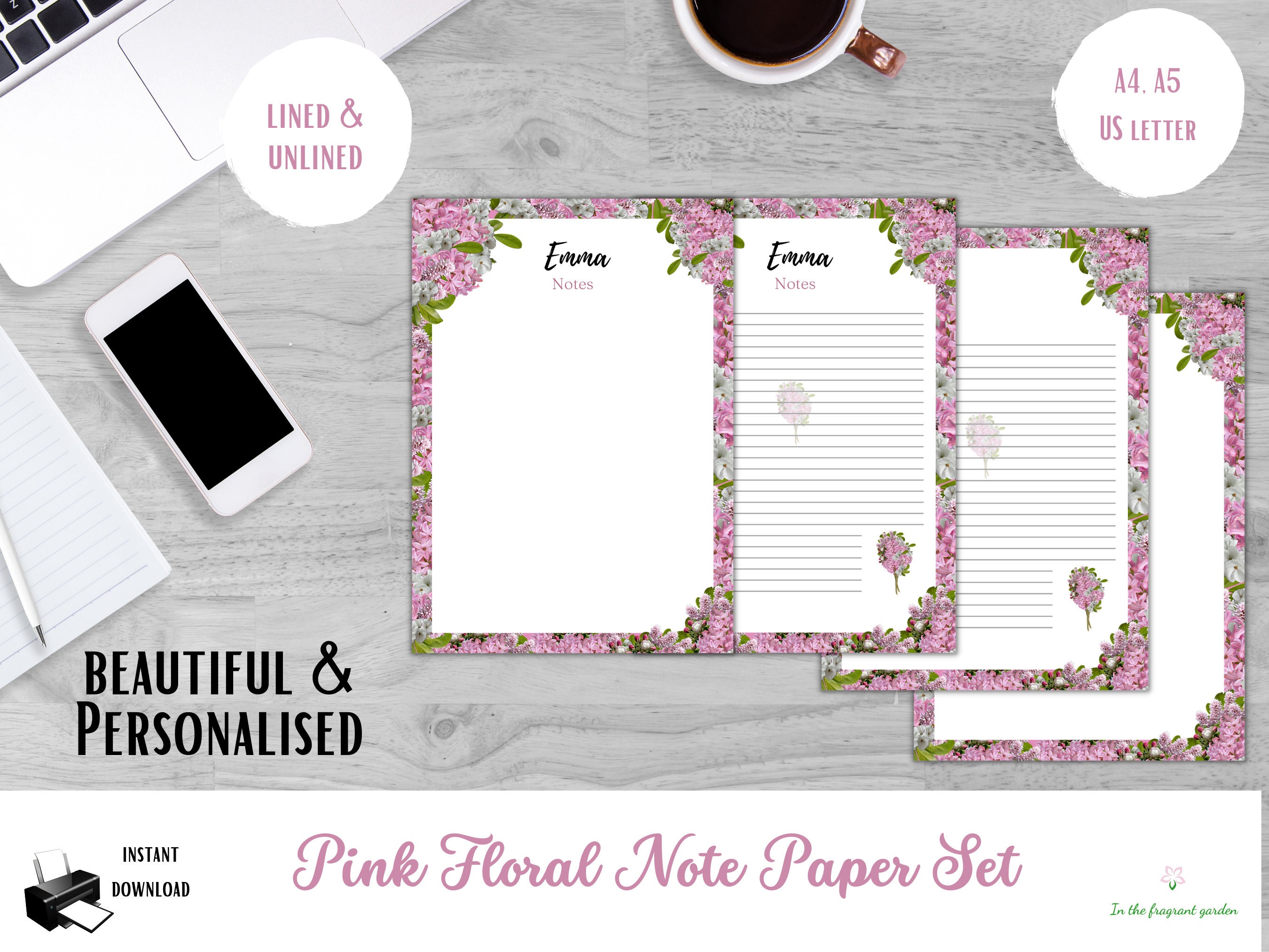 Cute Flower Notes Page Printable Lined Note Stationery Note Taking ...
