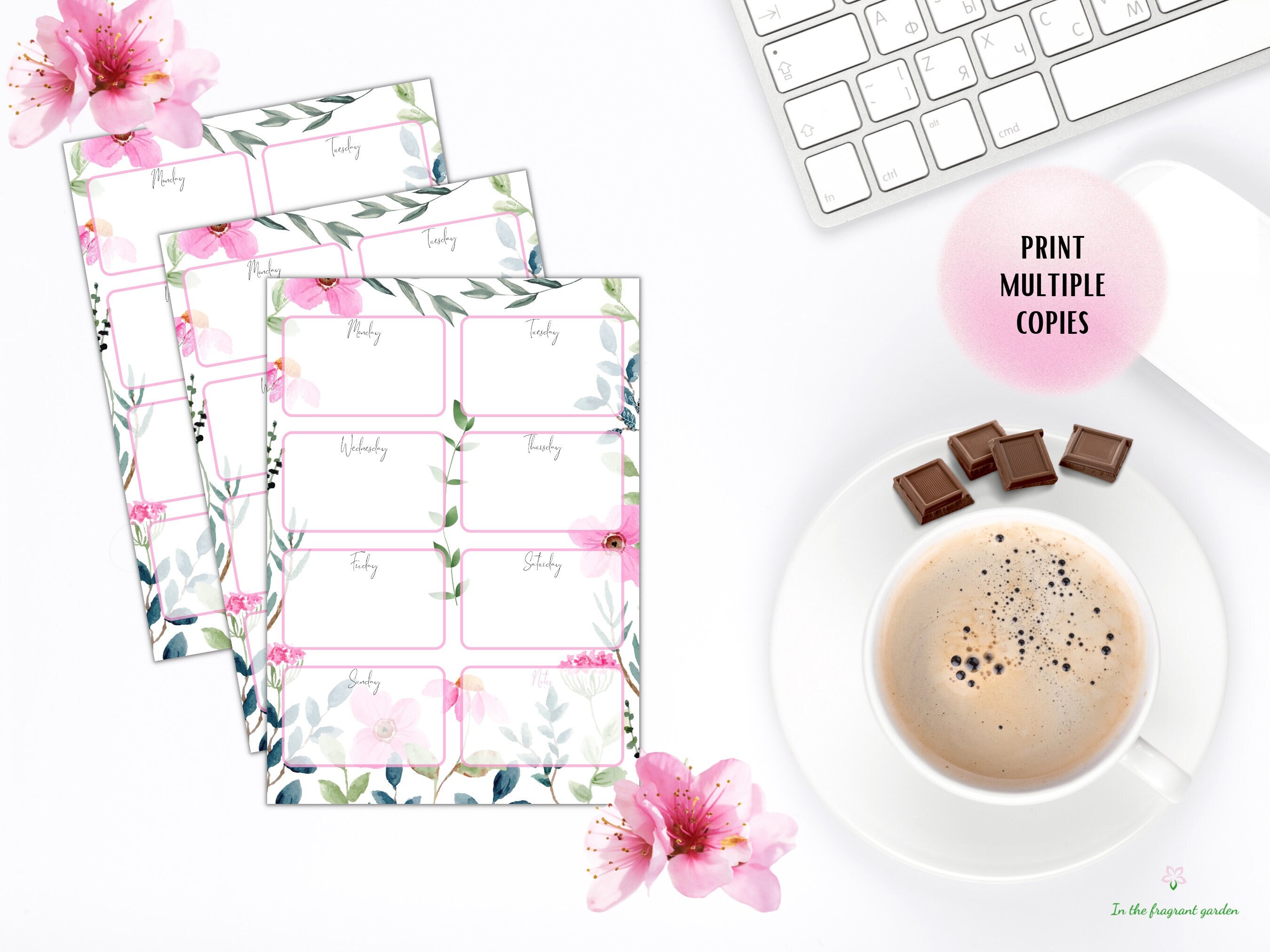 Floral Weekly Planner Printable, Botanical Garden Design (A4, A5, A3 ...