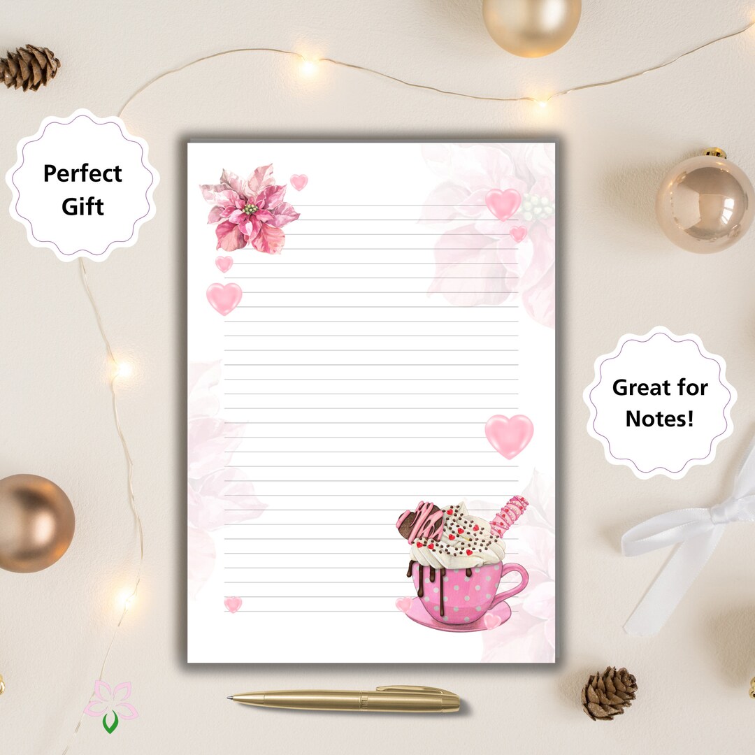 Hot Chocolate Stationery Letter Writing Paper Floral Lined Paper Pink ...