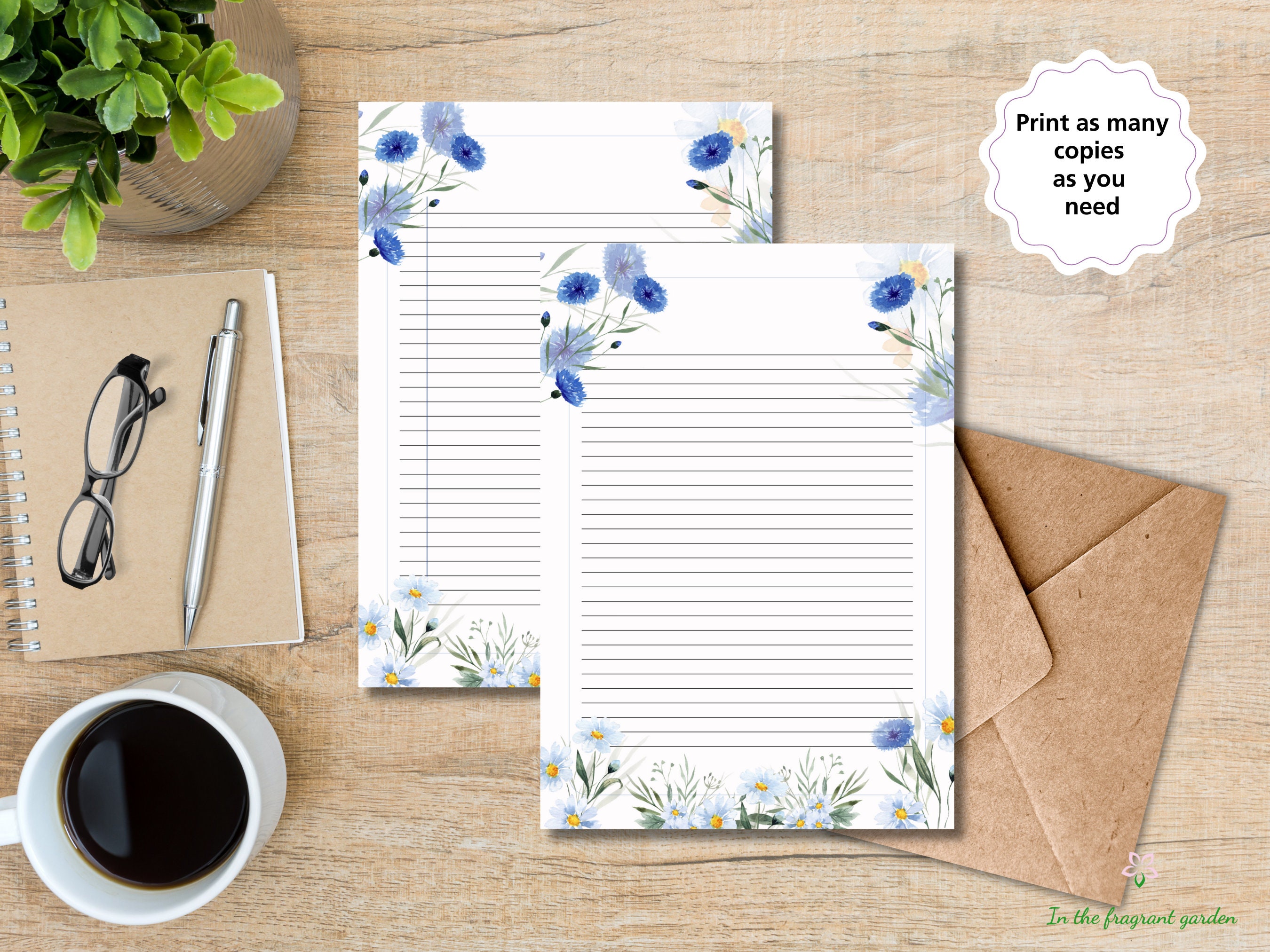 Floral Cottage Core Garden Printable Lined Paper Margin Office ...