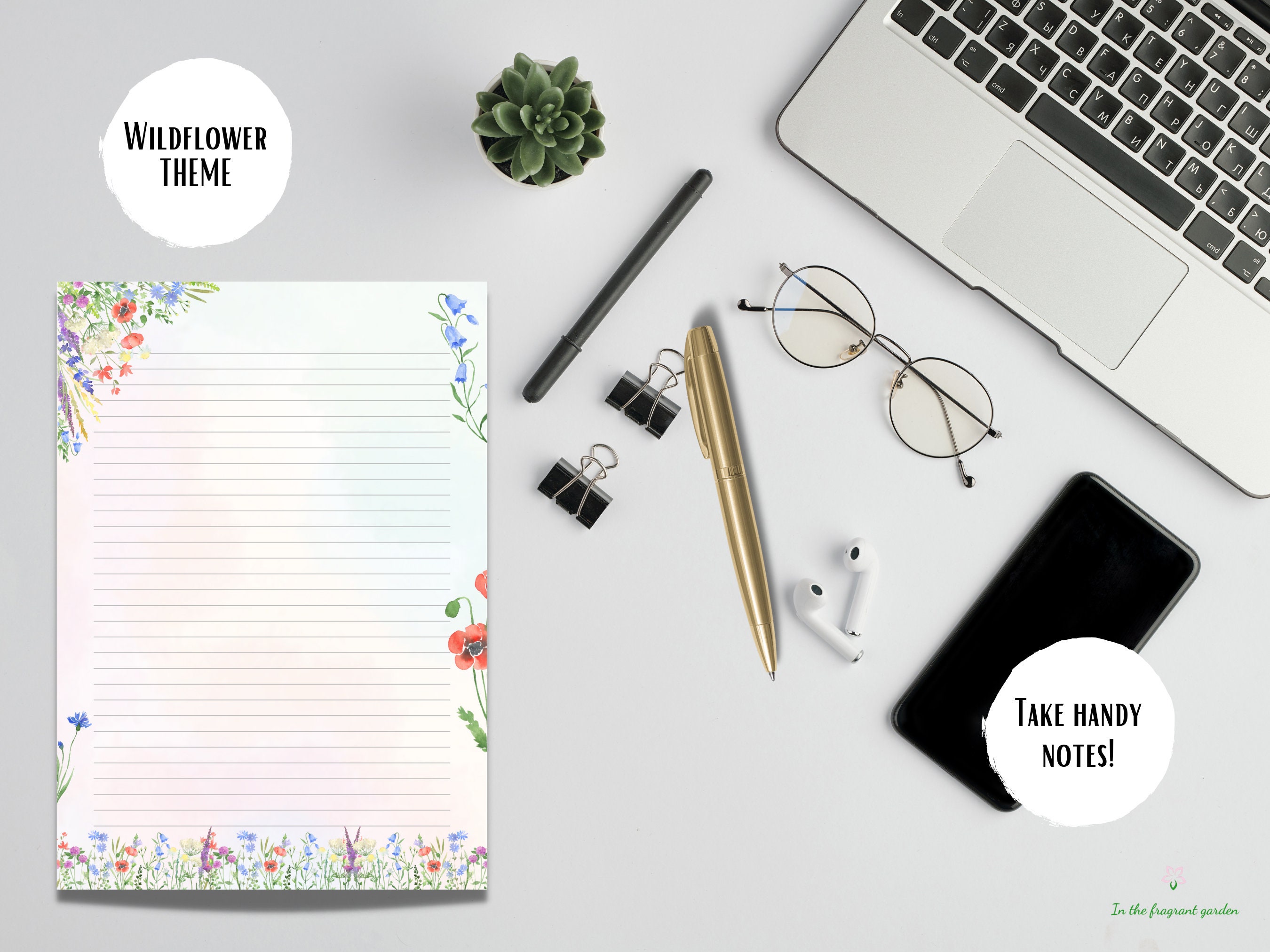 Wildflower Lined Paper Instant Download Flower Teacher Writing Pad ...