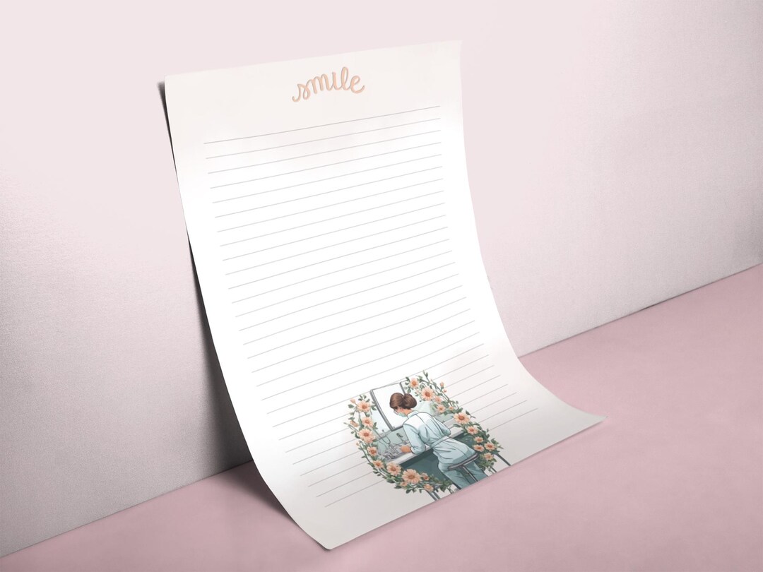 Dentist-themed Floral Letter Writing Paper | Lined Dental Stationery ...