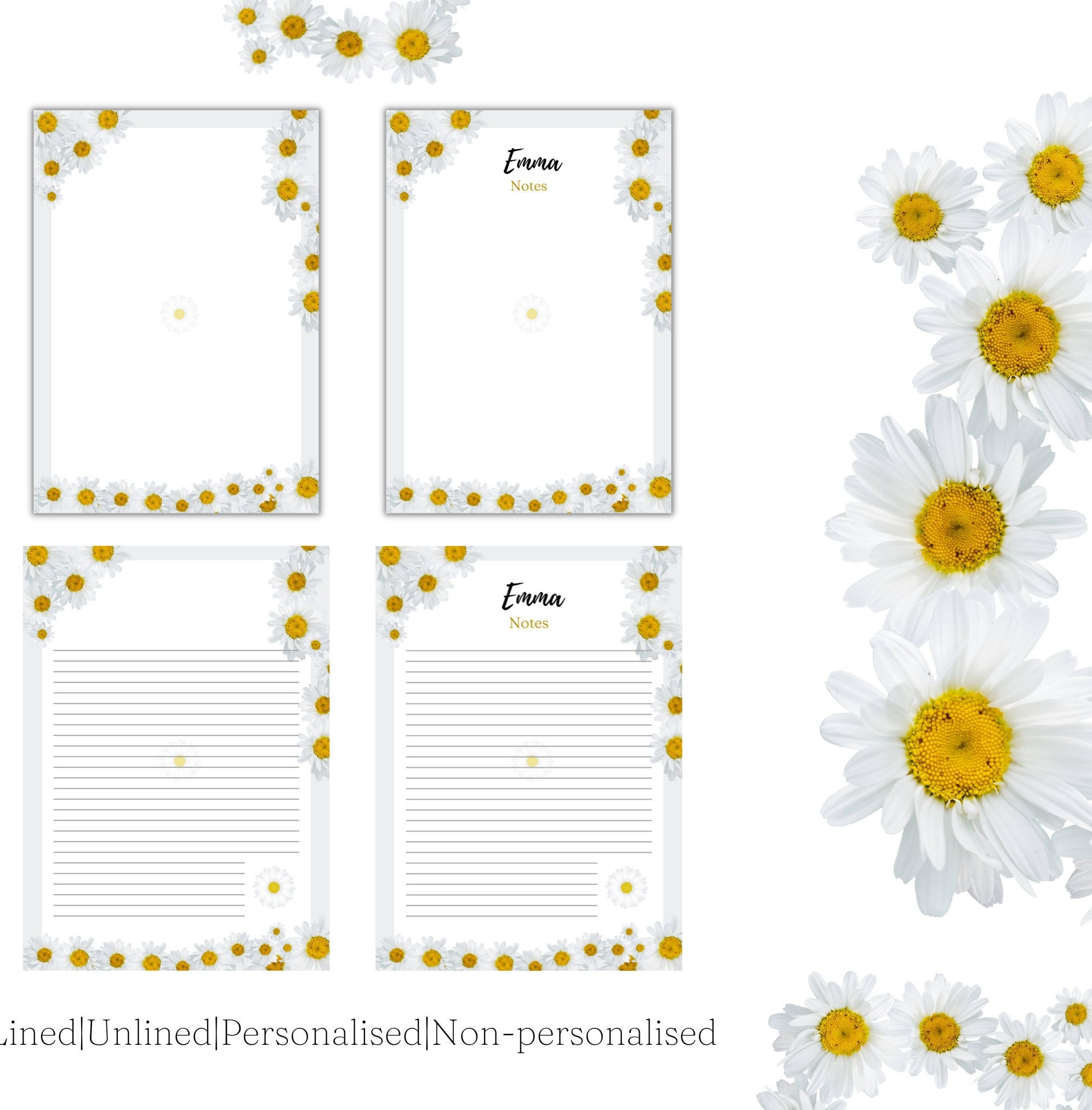 Daisy Flower Cute Stationery Notes Planner Floral Notepaper Printable ...