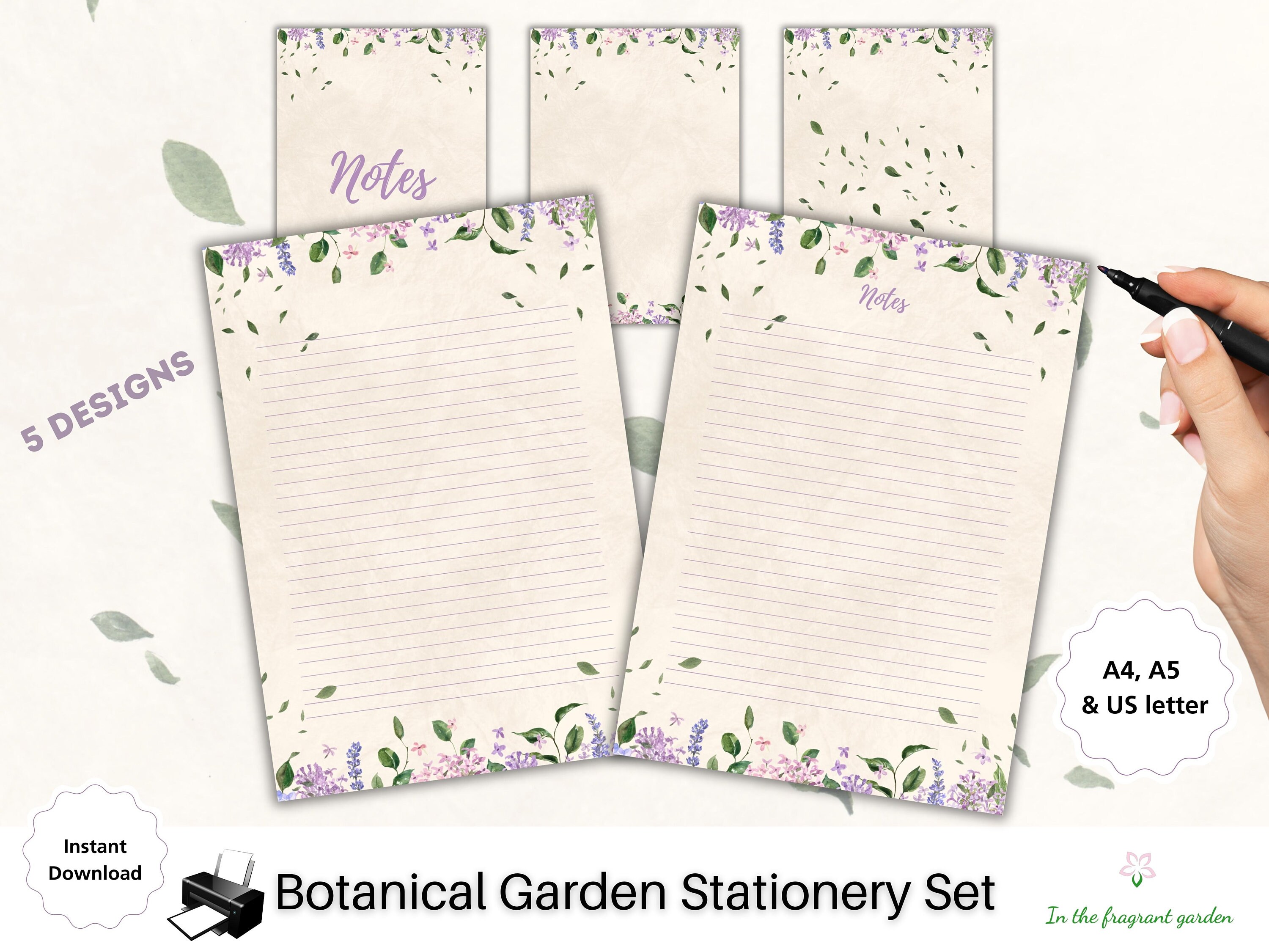 Floral Botanical Garden Printable Letter Office Stationery Lined Paper ...