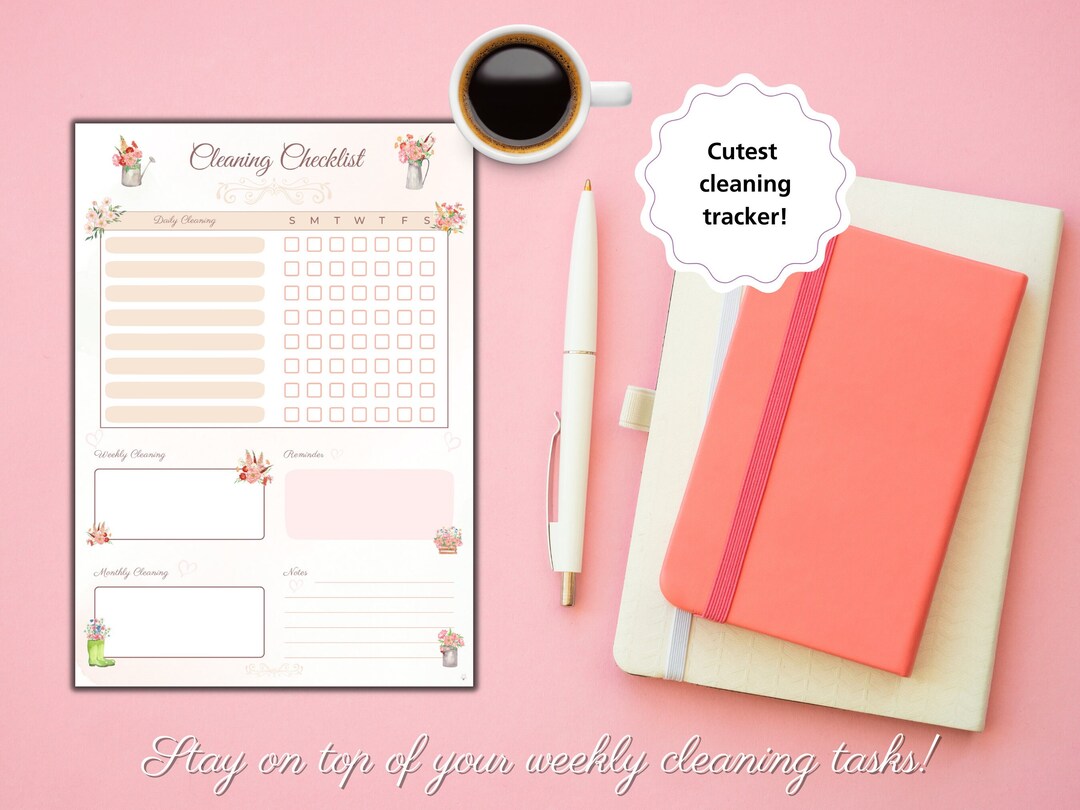 Cleaning Checklist Printable Floral Weekly Daily Task Botanical Garden ...