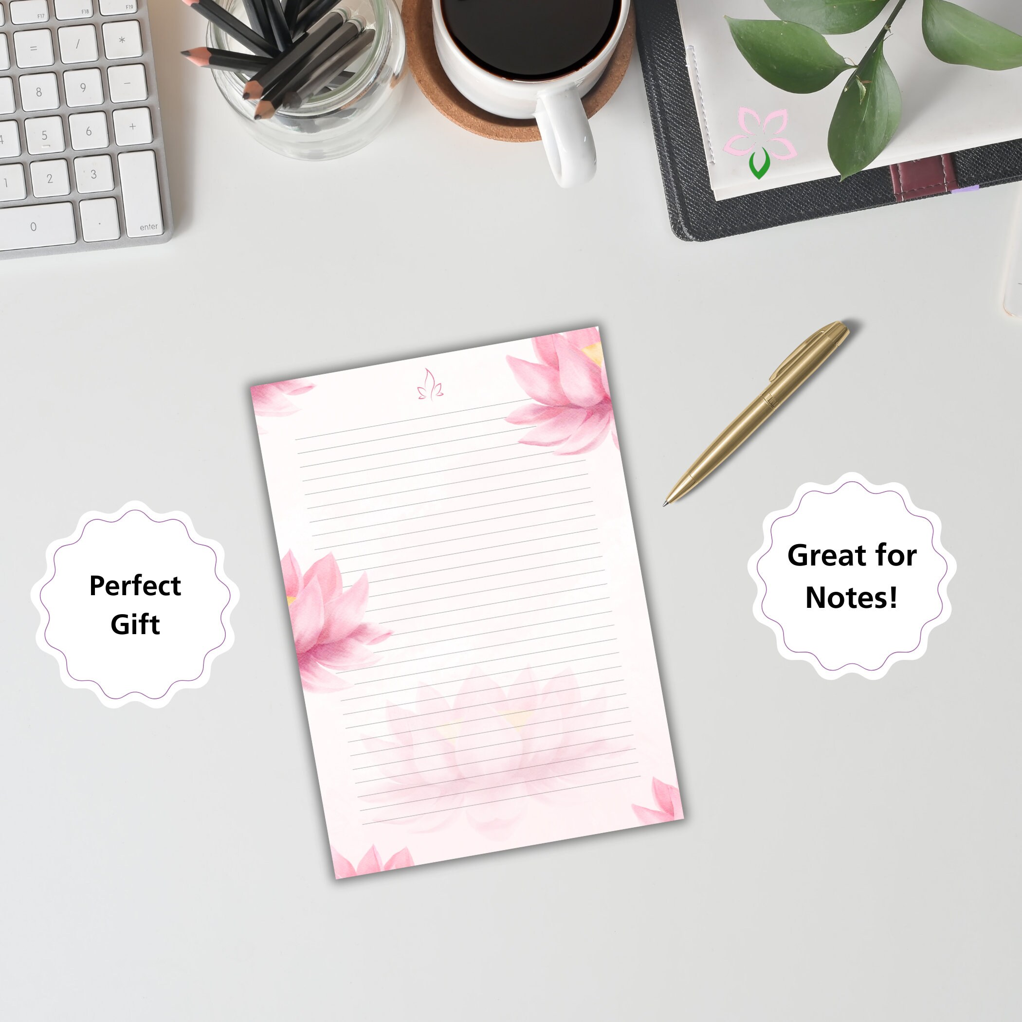 Printable Floral Stationery Pink Lotus Flower Letter Lined Paper ...