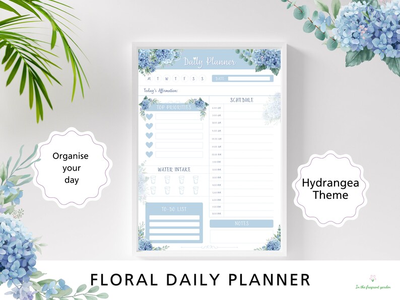 Hydrangea Pomodoro Planner Printable: Daily Hourly Schedule (A4, A5, US ...