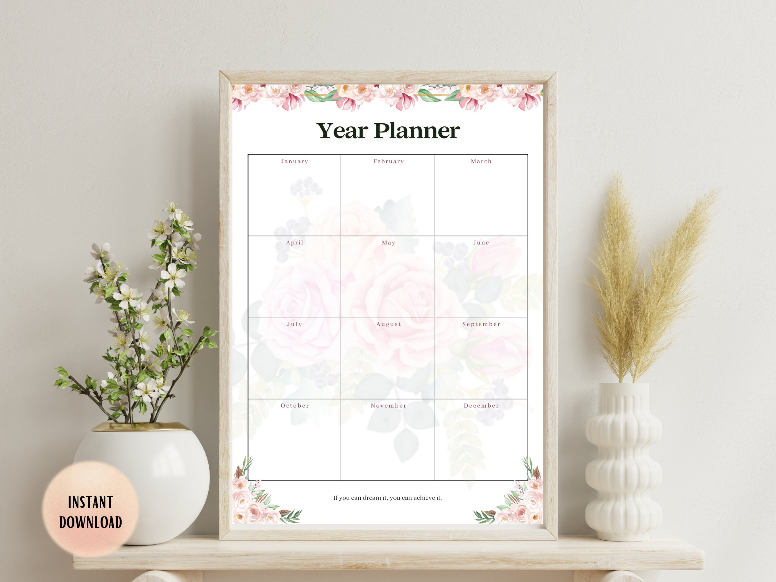 Planner Year Month Floral Printable Planner X3 Overview Flowers ...