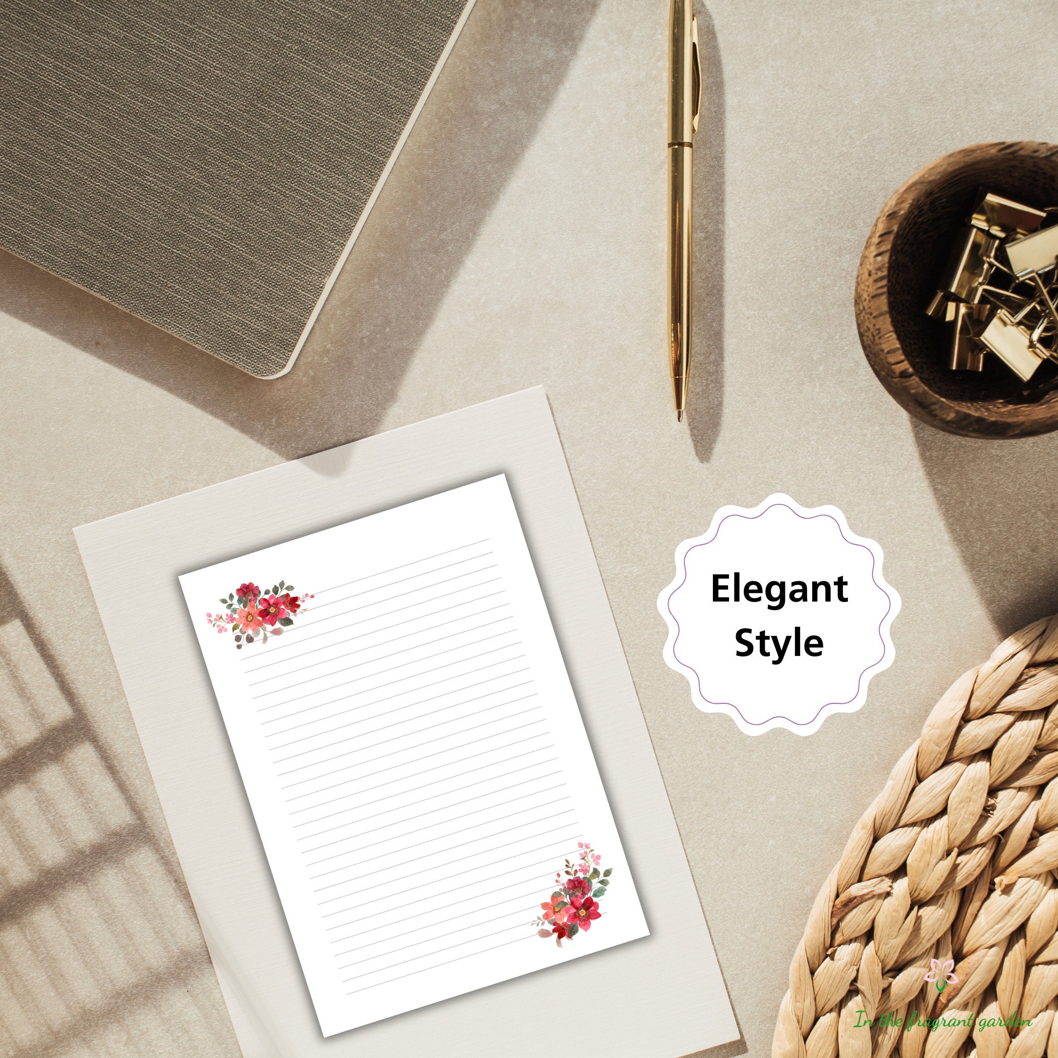 Floral Stationery Floral Lined Paper Download Writing Pad Note Page ...