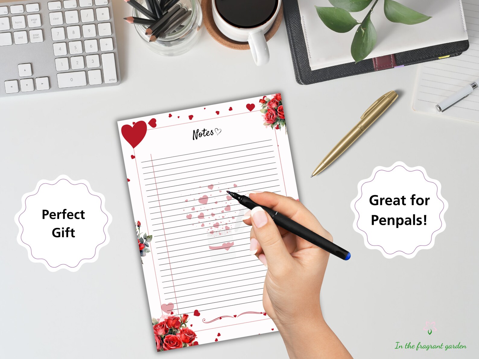 Redhearts Notes Page Printable Lined Snail Mail Pen Pals Note Taking ...