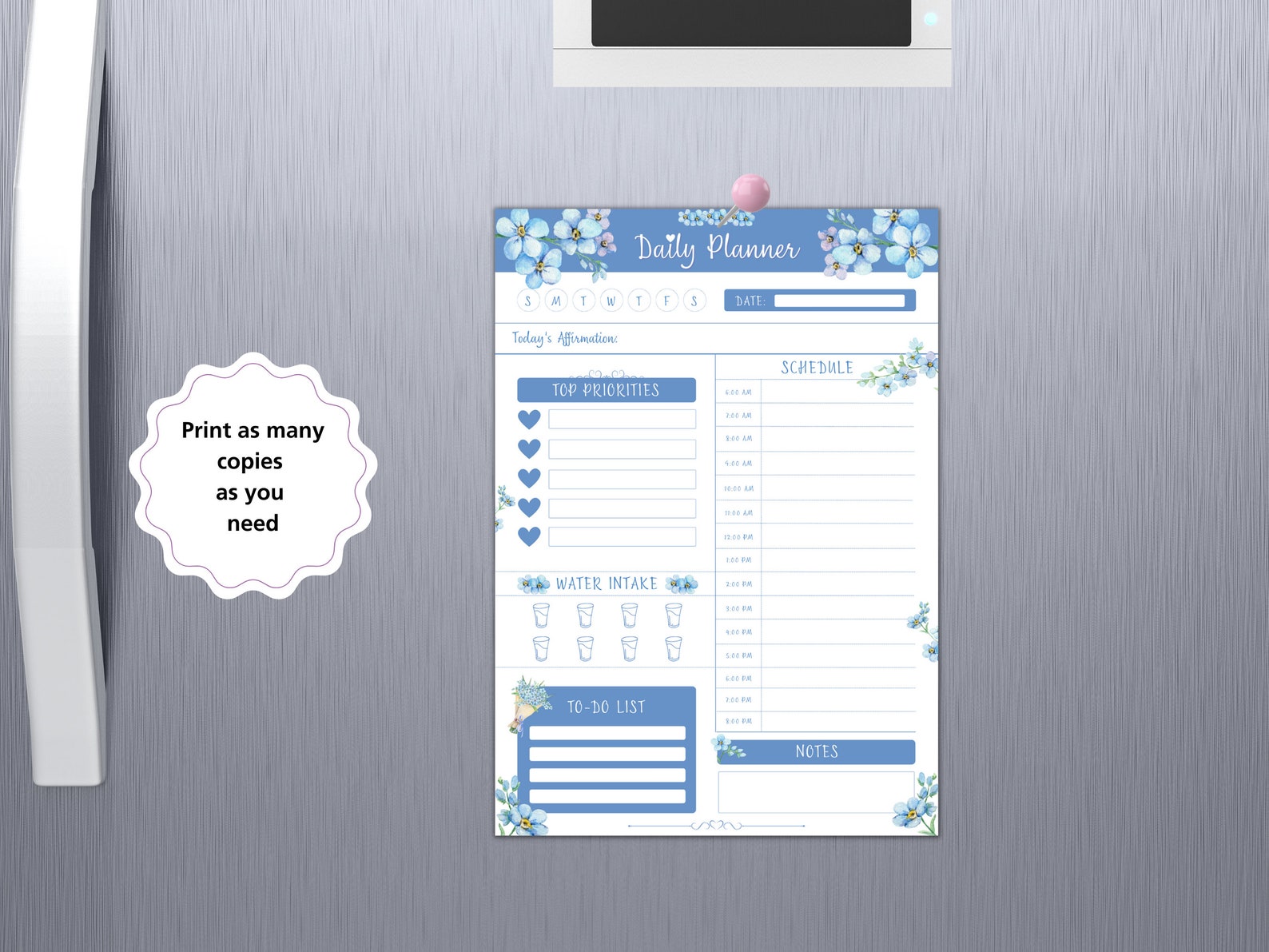 Forget Me Not Printable Floral Notes Pomodoro Cute Planner Daily Task ...