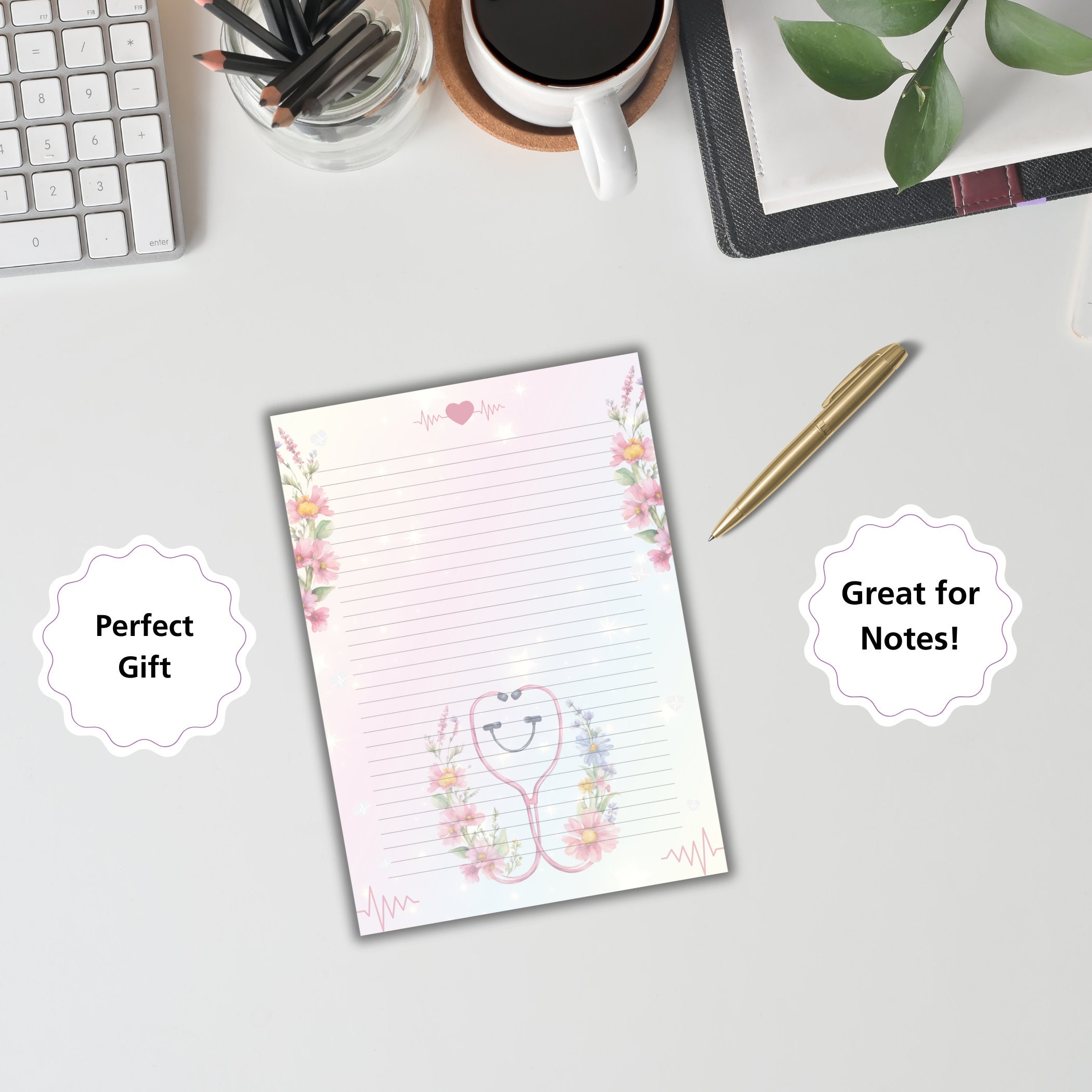 Stethoscope Letter Writing Paper Cute Floral Stationery Lined Paper ...