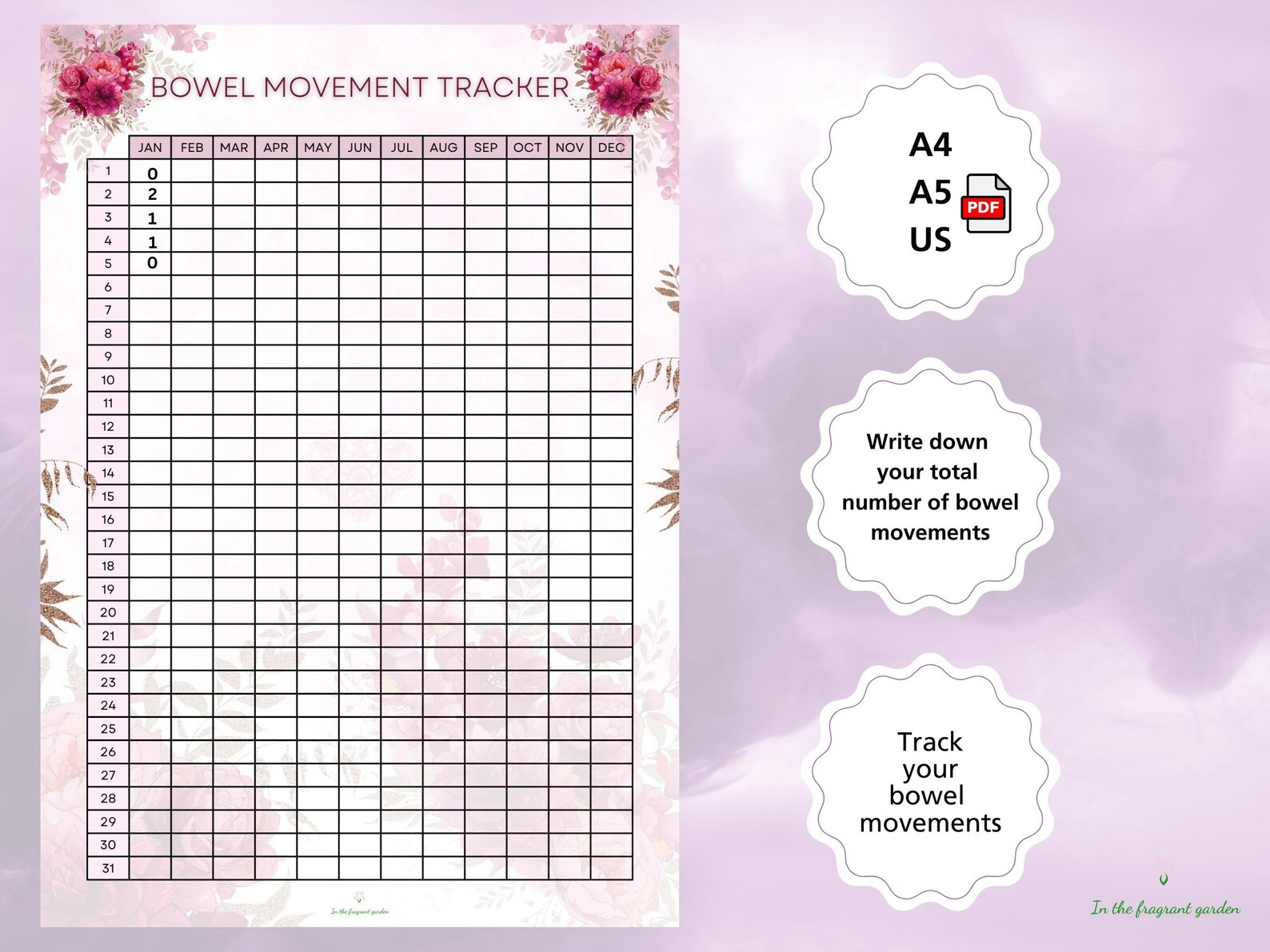 Bowel Movement Tracker IBS Printable Daily Florai Log Track Check ...