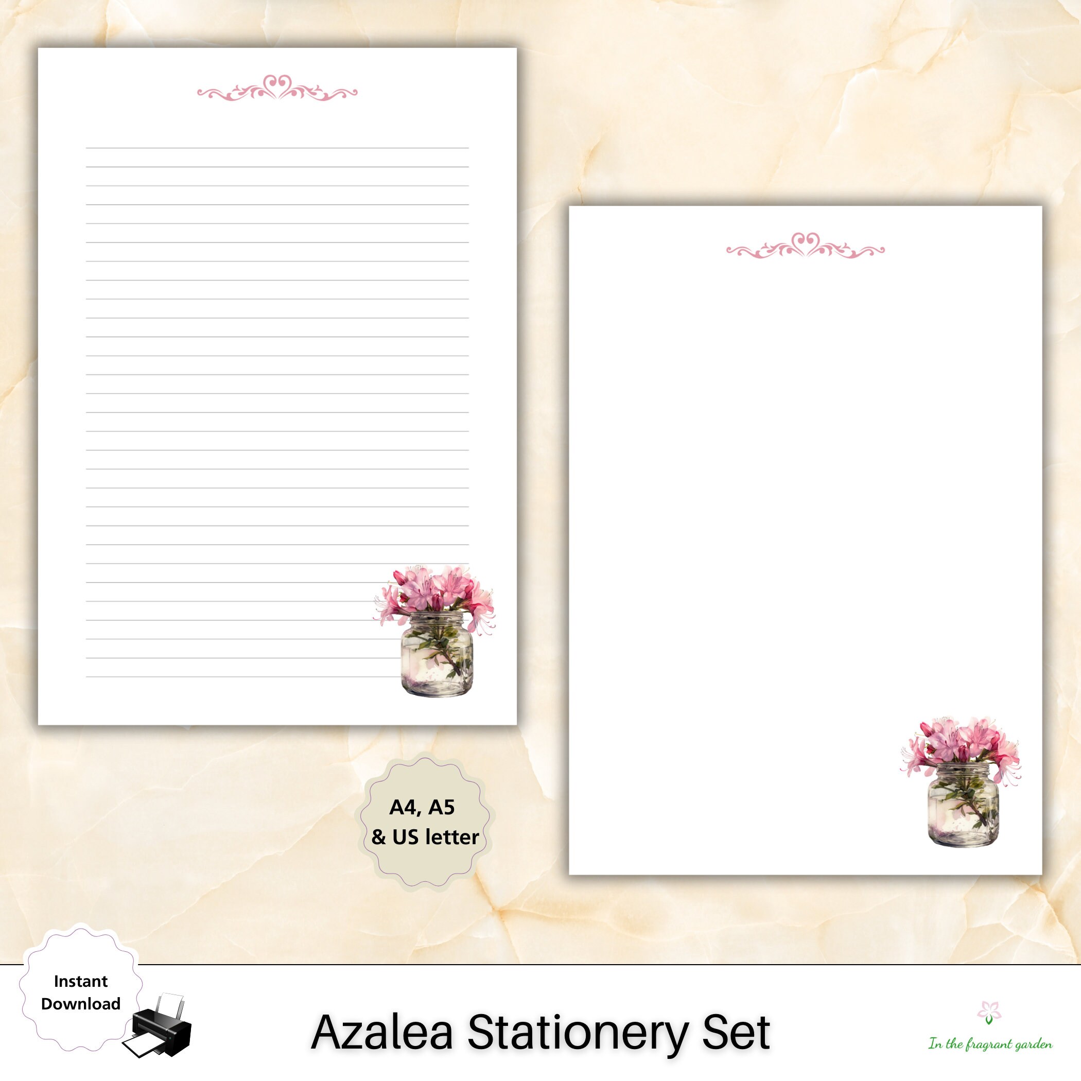 Floral Stationery Floral Lined Paper Download Writing Pad Note Page ...