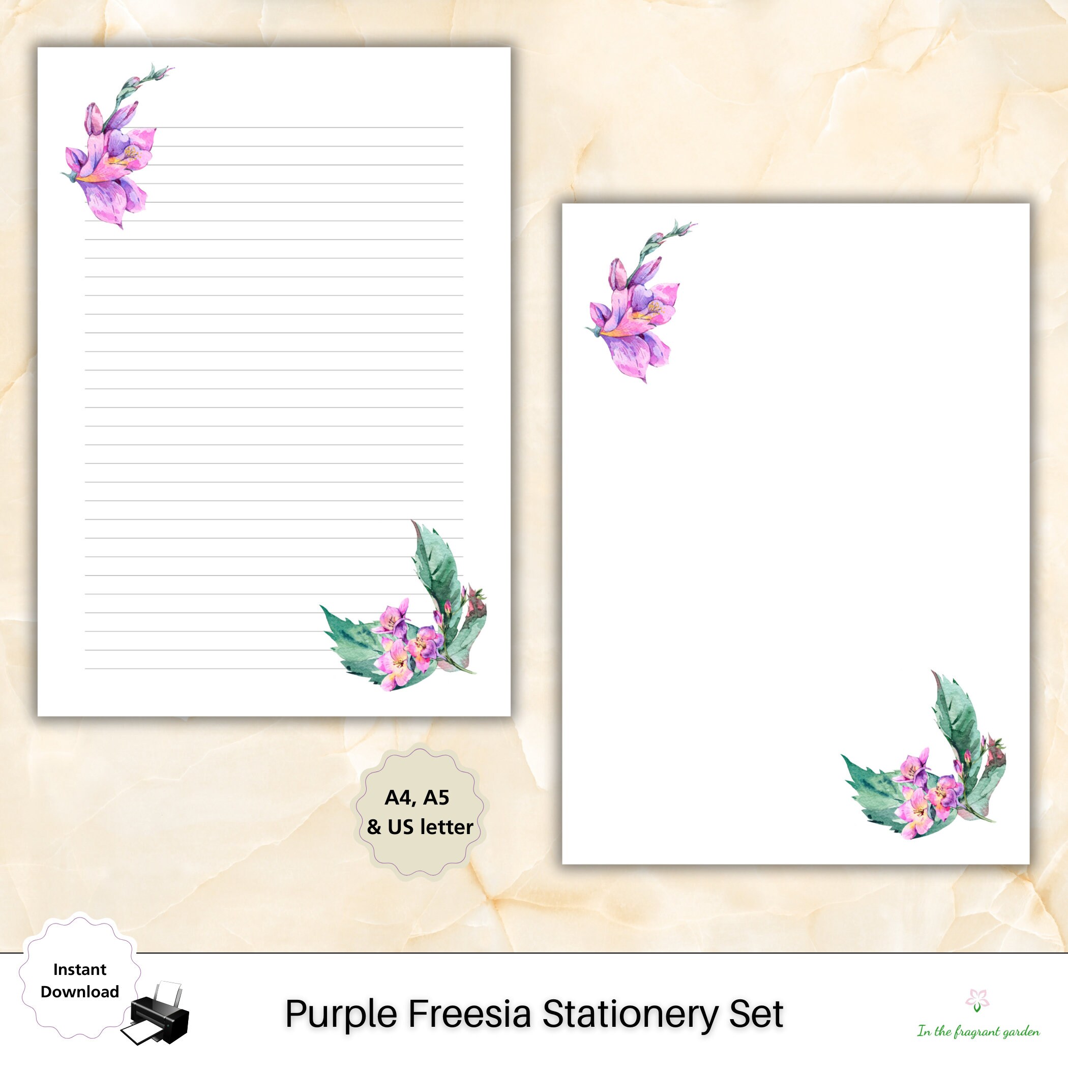 Floral Stationery Floral Lined Paper Download Writing Pad Note Page ...