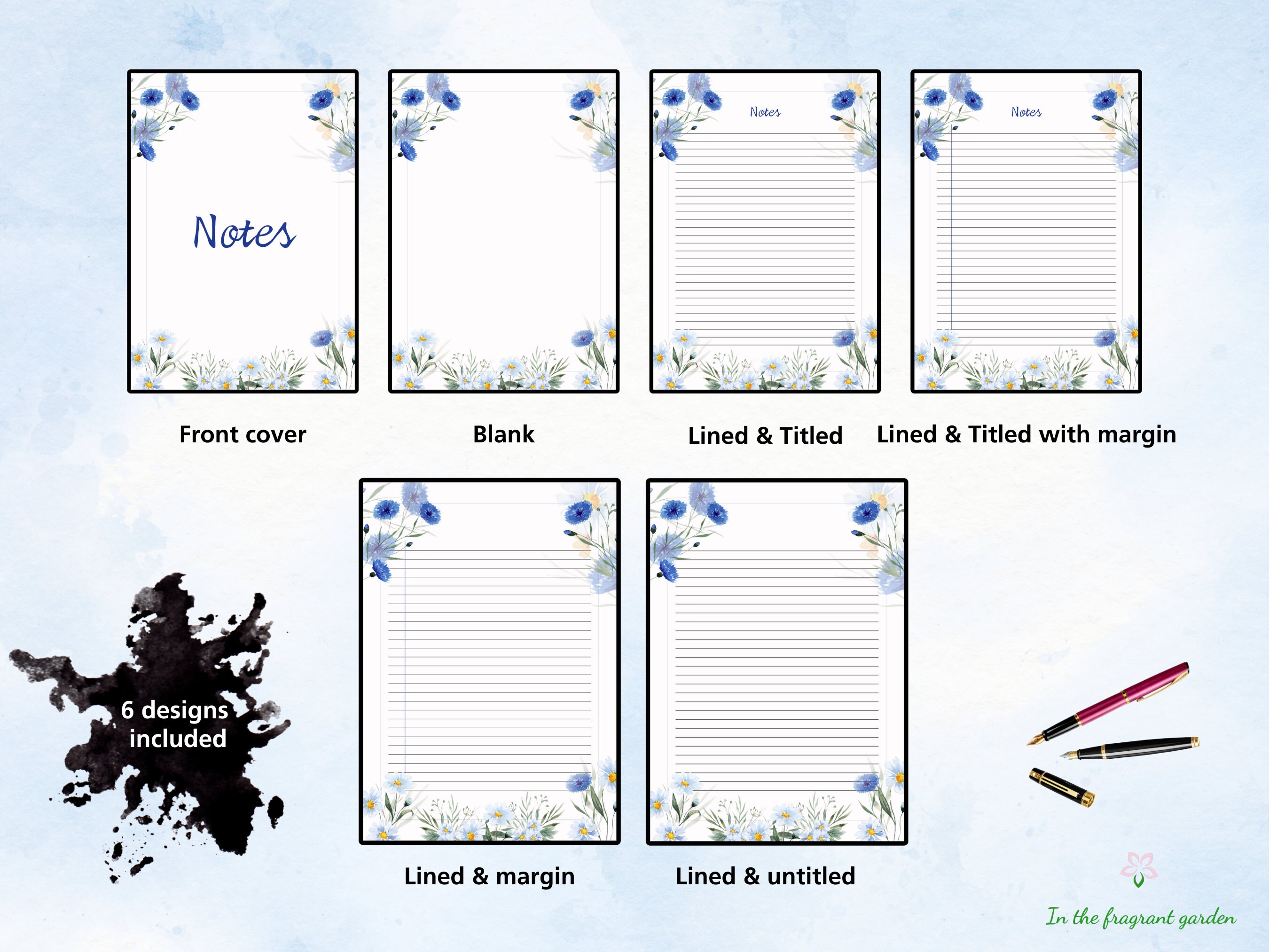 Floral Cottage Core Garden Printable Lined Paper Margin Office ...