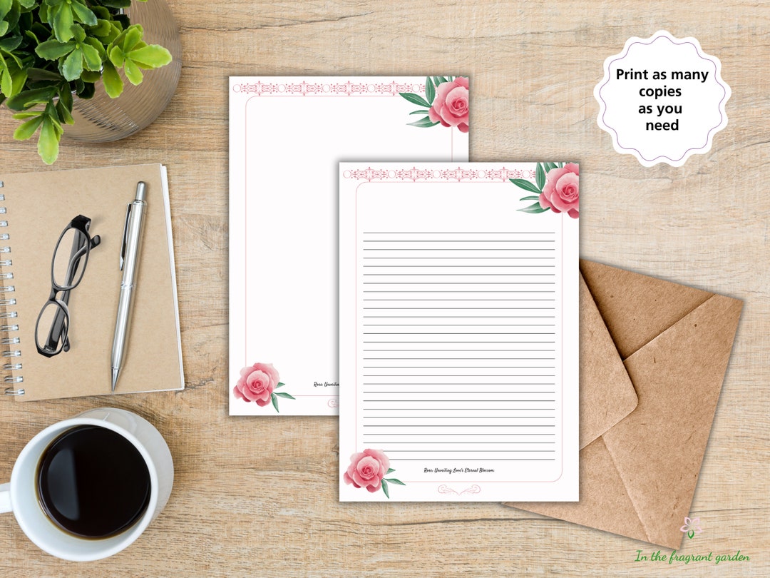 Stationery Birth Month June Romantic Rose Flower Floral Instant ...