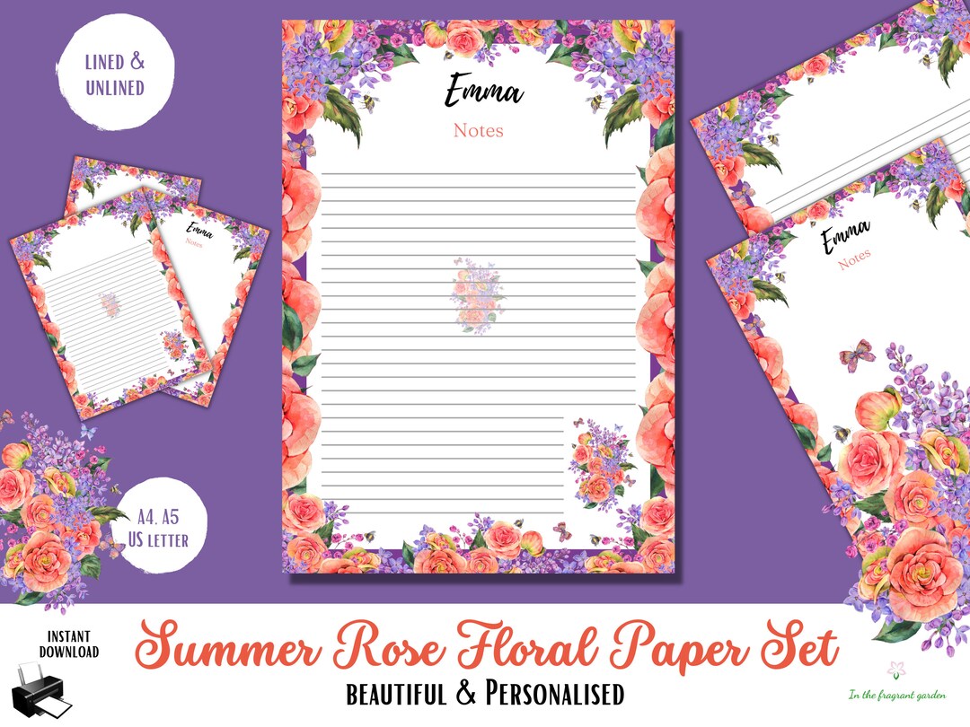 Floral Stationery Digital Download Notes Page Printable Personalised ...