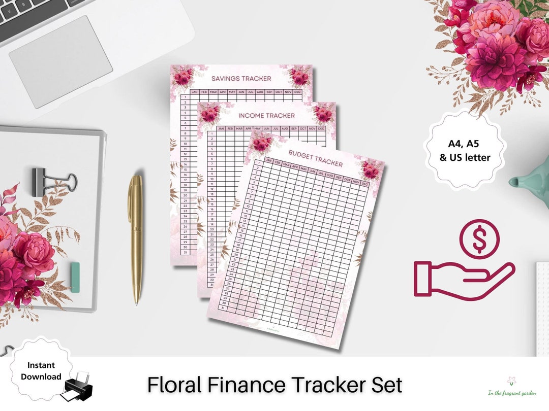 Finance Tracker Printable Daily Florai Financial Income Savings Budget ...