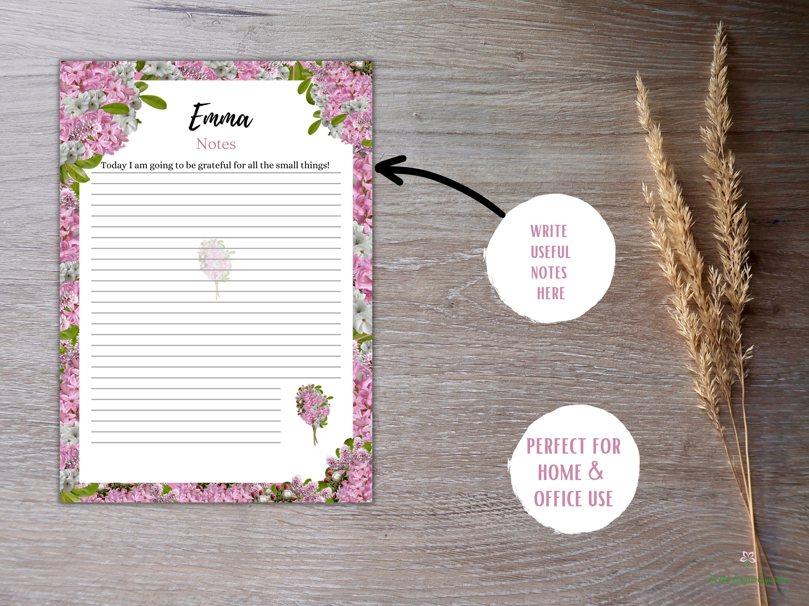 Cute Flower Notes Page Printable Lined Note Stationery Note Taking ...