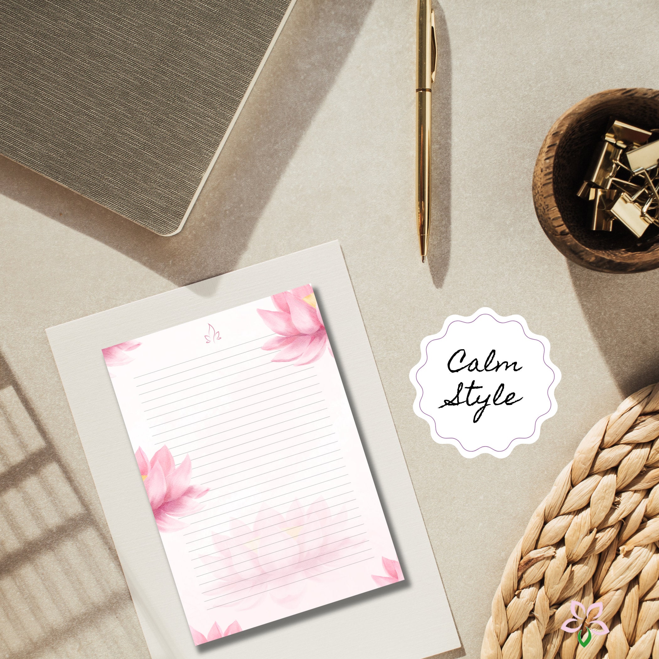 Printable Floral Stationery Pink Lotus Flower Letter Lined Paper ...