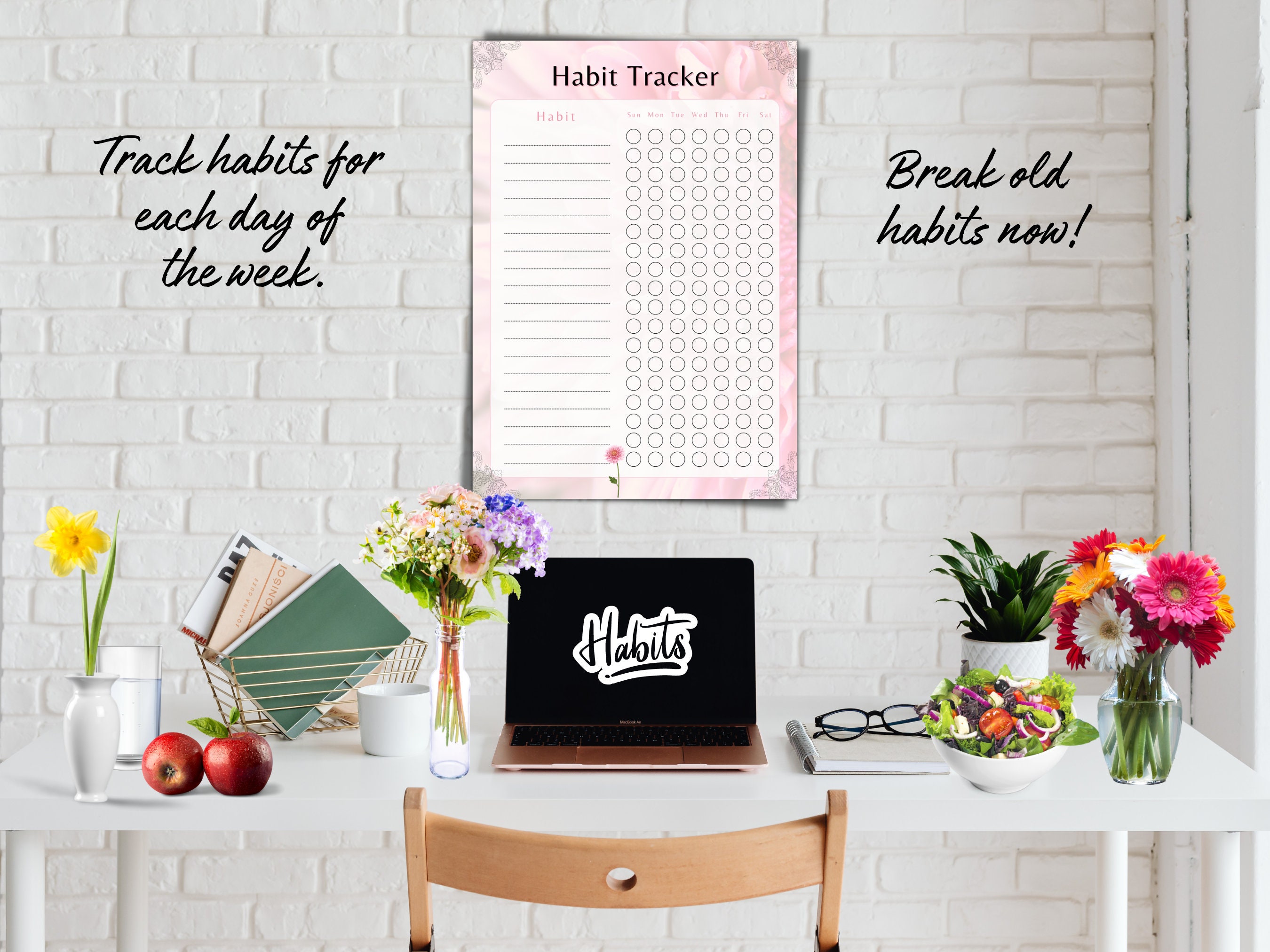 Habit Tracker Weekly Checklist Floral Printable Daily Weekly Monthly ...