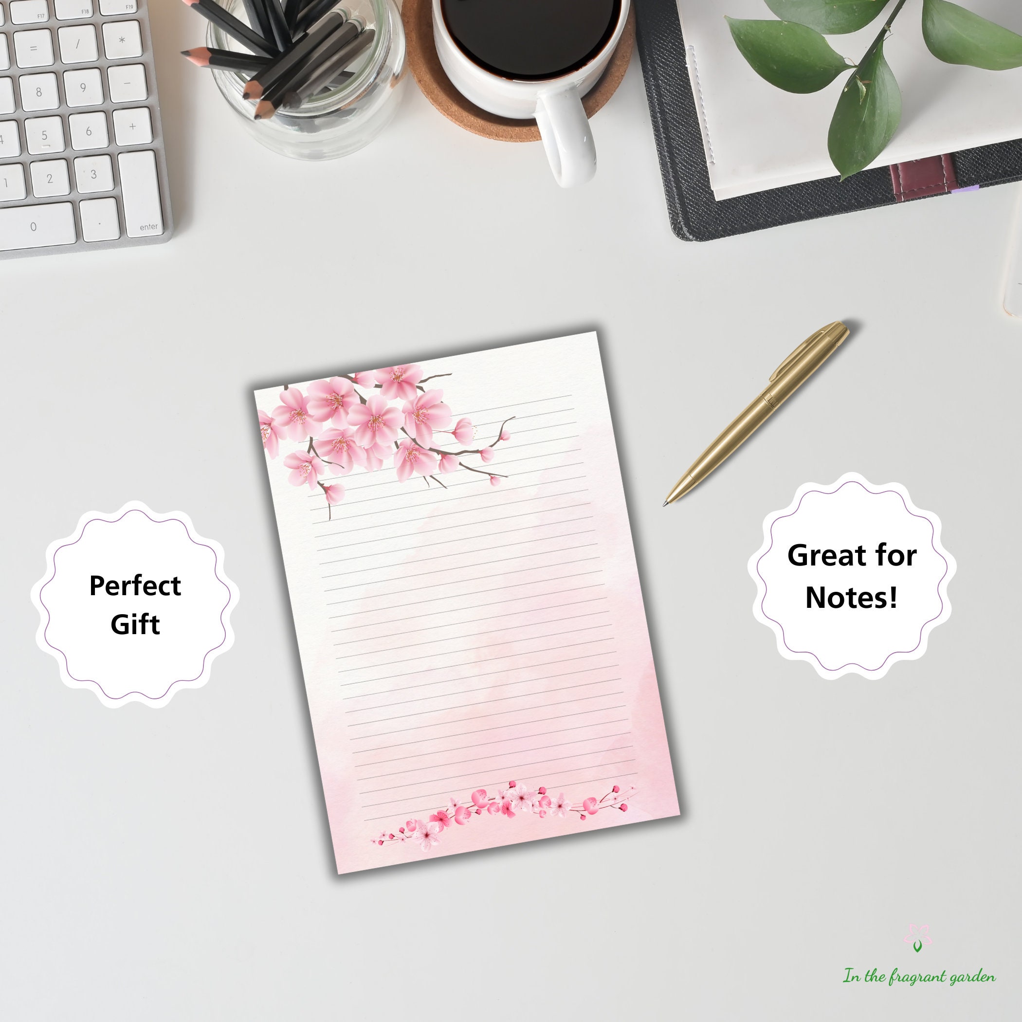 Cherry Blossom Pink Stationery Printable Lined Paper Office - Etsy