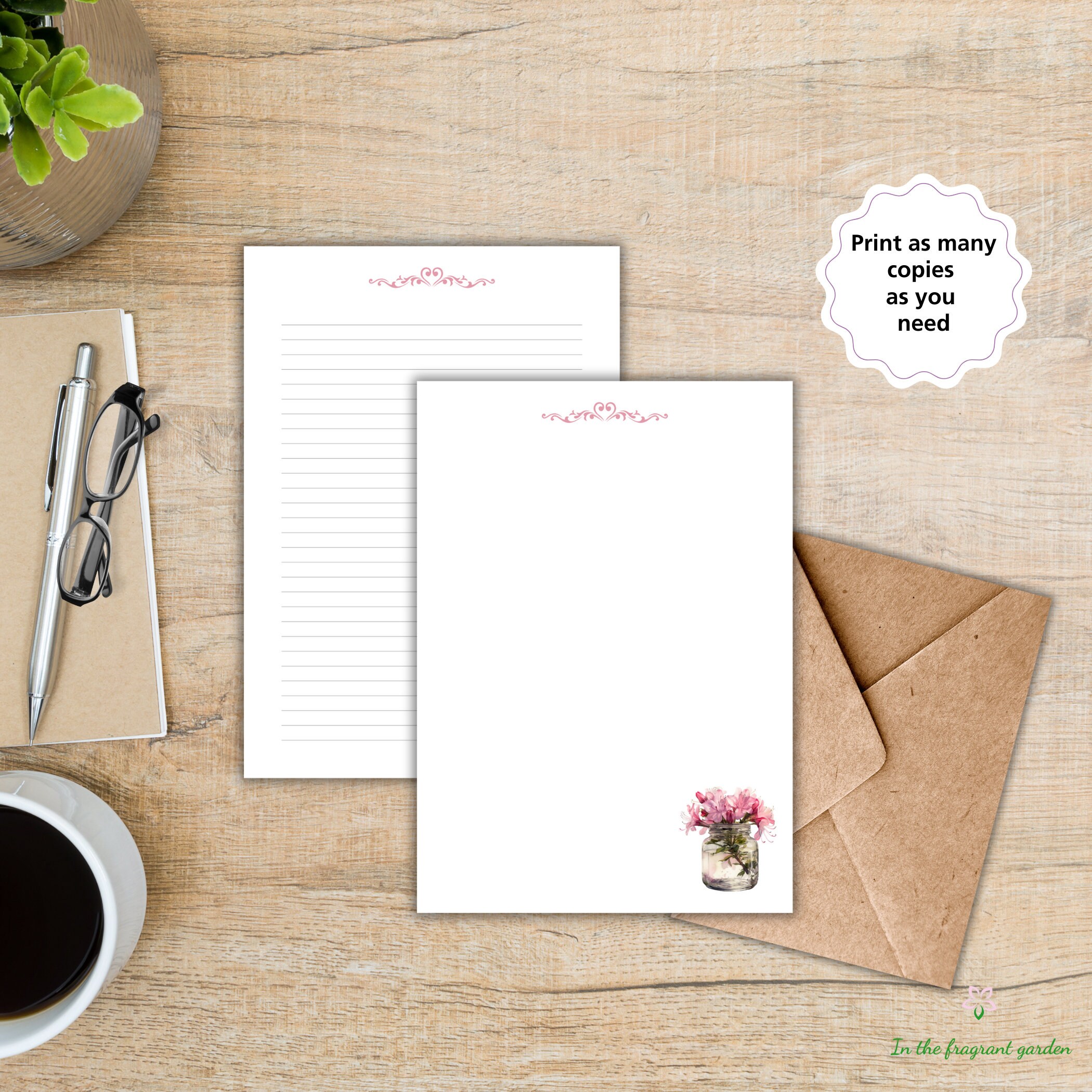 Floral Stationery Floral Lined Paper Download Writing Pad Note Page ...