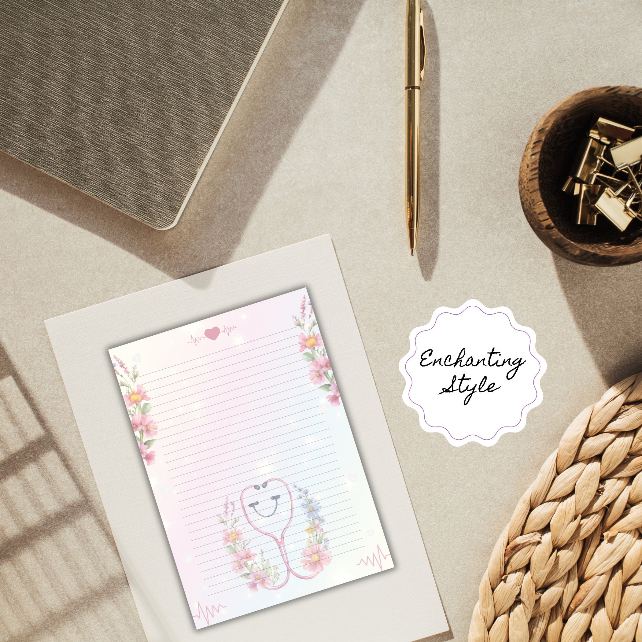 Stethoscope Letter Writing Paper Cute Floral Stationery Lined Paper ...
