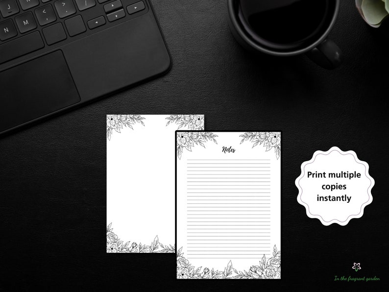 Colouring in Activity Lined Paper Download Note Black and White Flower ...