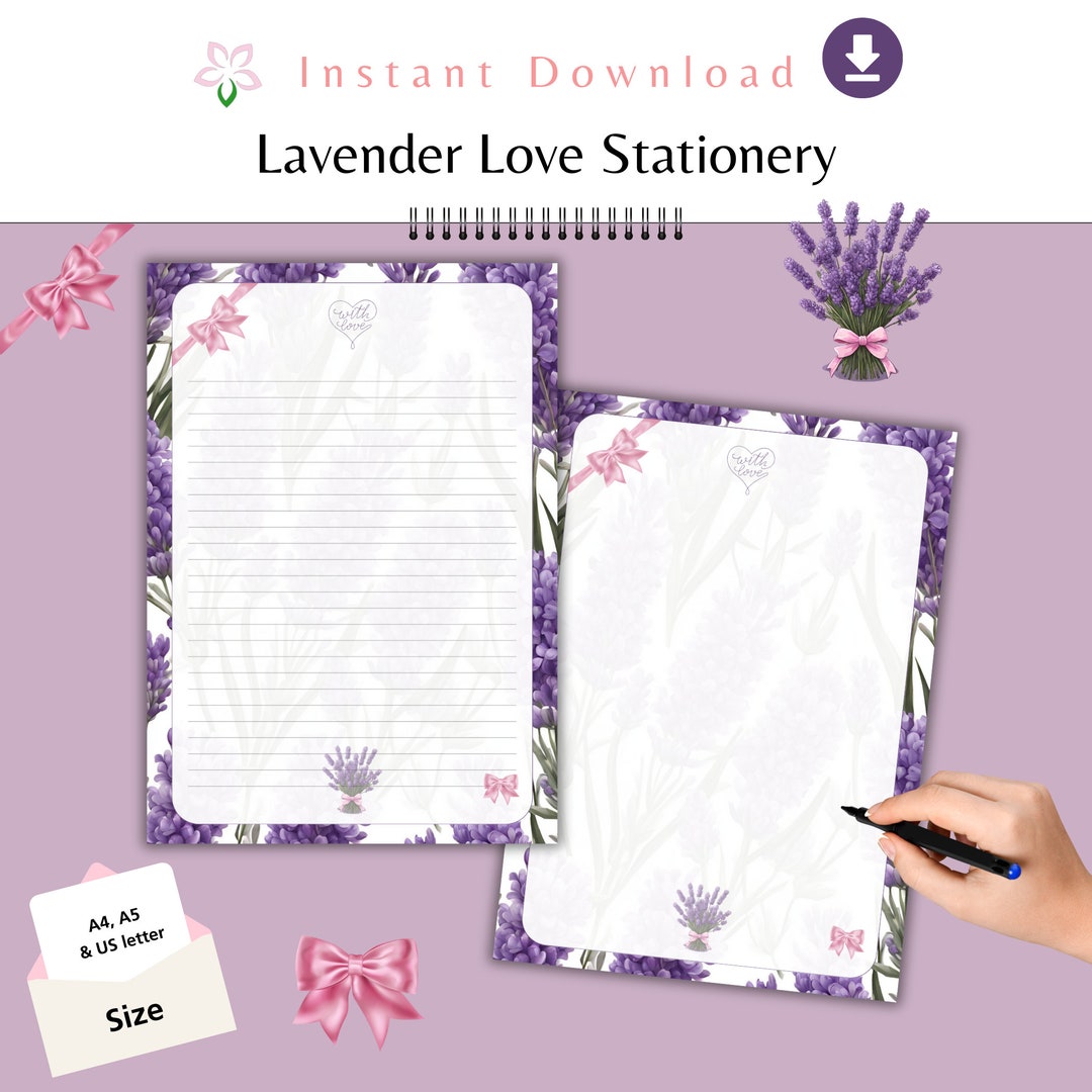 Downloadable Lavender Stationery Notes Page Pen Pal Lilac Purple ...