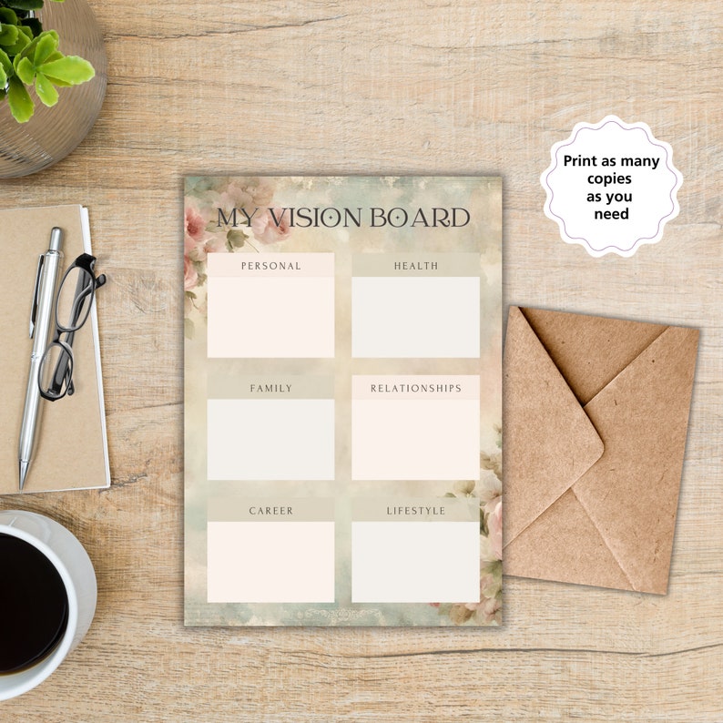 Shabby Chic Vision Board Manifestation Victorian Pink Rose Floral ...