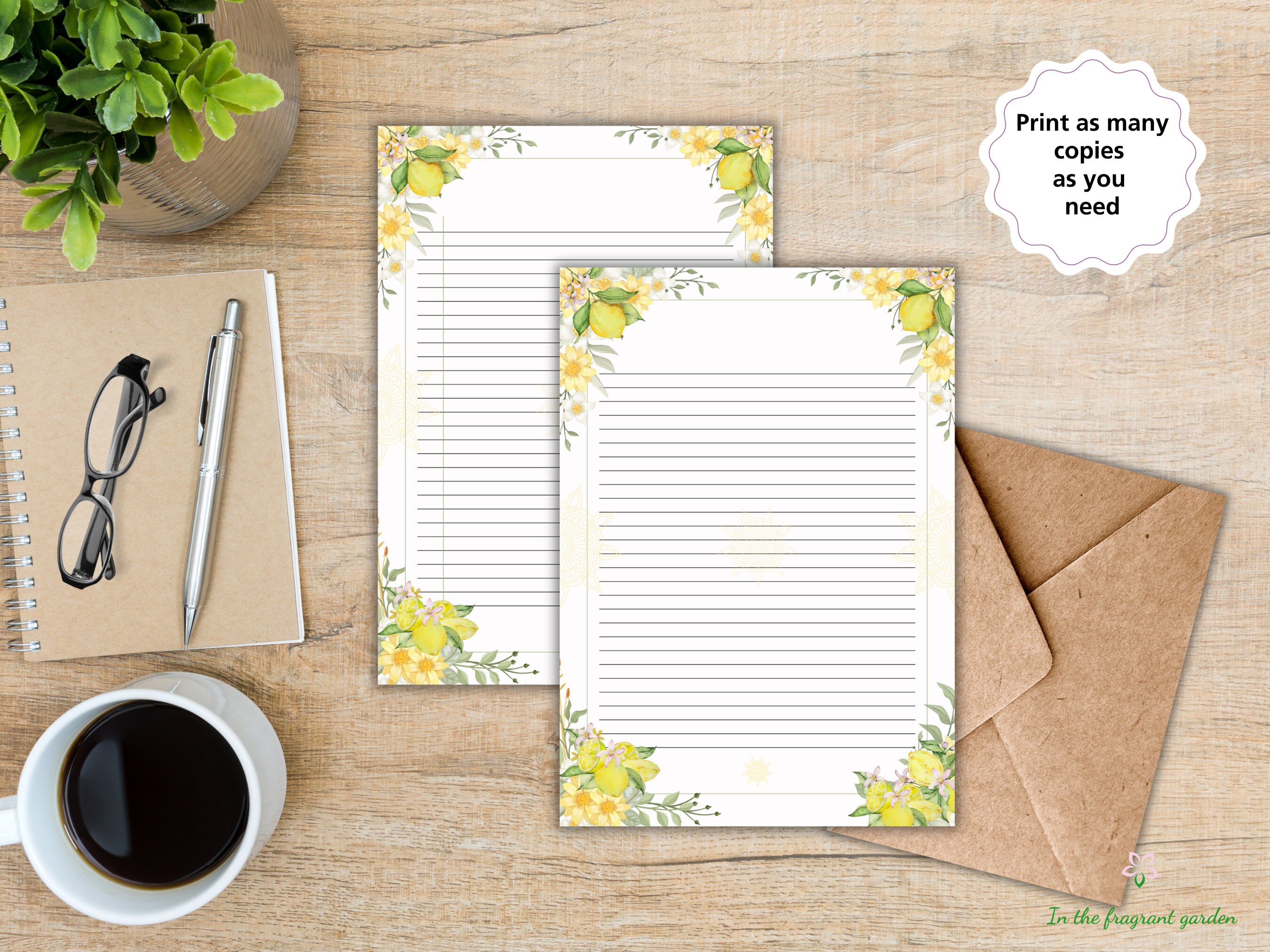 Lemons Letter Instant Download Stationery Printable Calendar 2024 ...