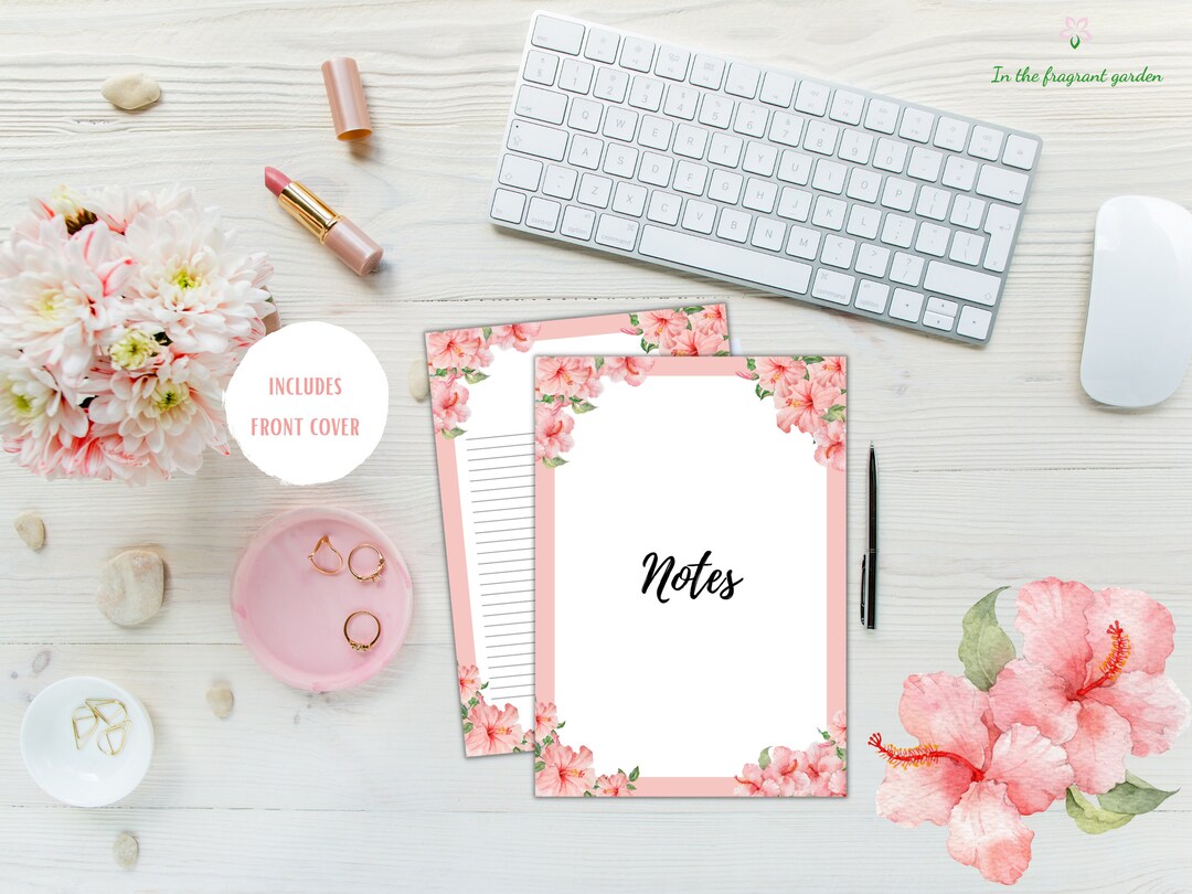 Personalised Floral Hibiscus Notes Page Printable Lined Note Template ...