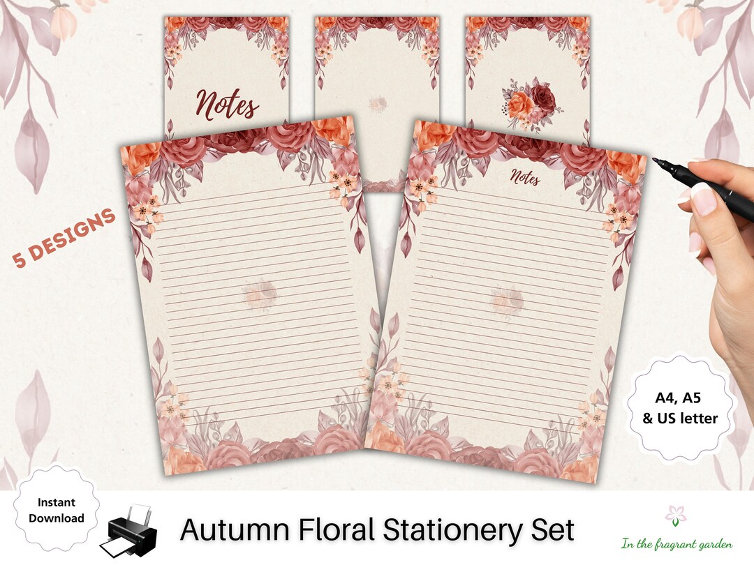 Floral Autumn Printable Letter Office Stationery Lined Paper Download ...