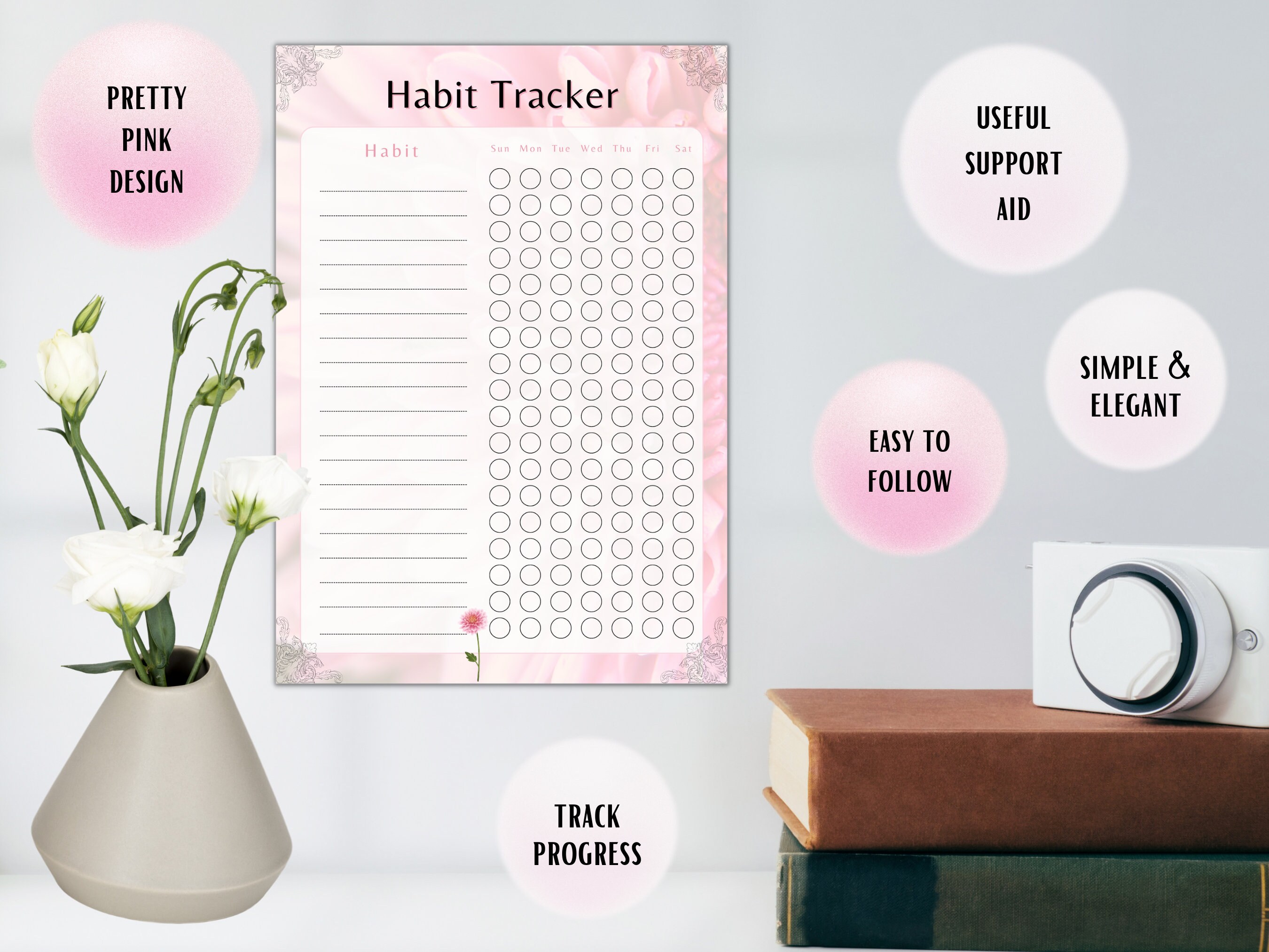 Habit Tracker Weekly Checklist Floral Printable Daily Weekly Monthly ...