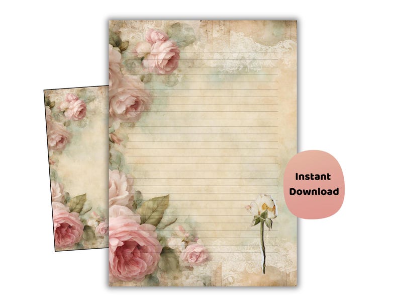 Victorian Rose Stationery | Shabby Chic Lined Writing Paper (digital ...