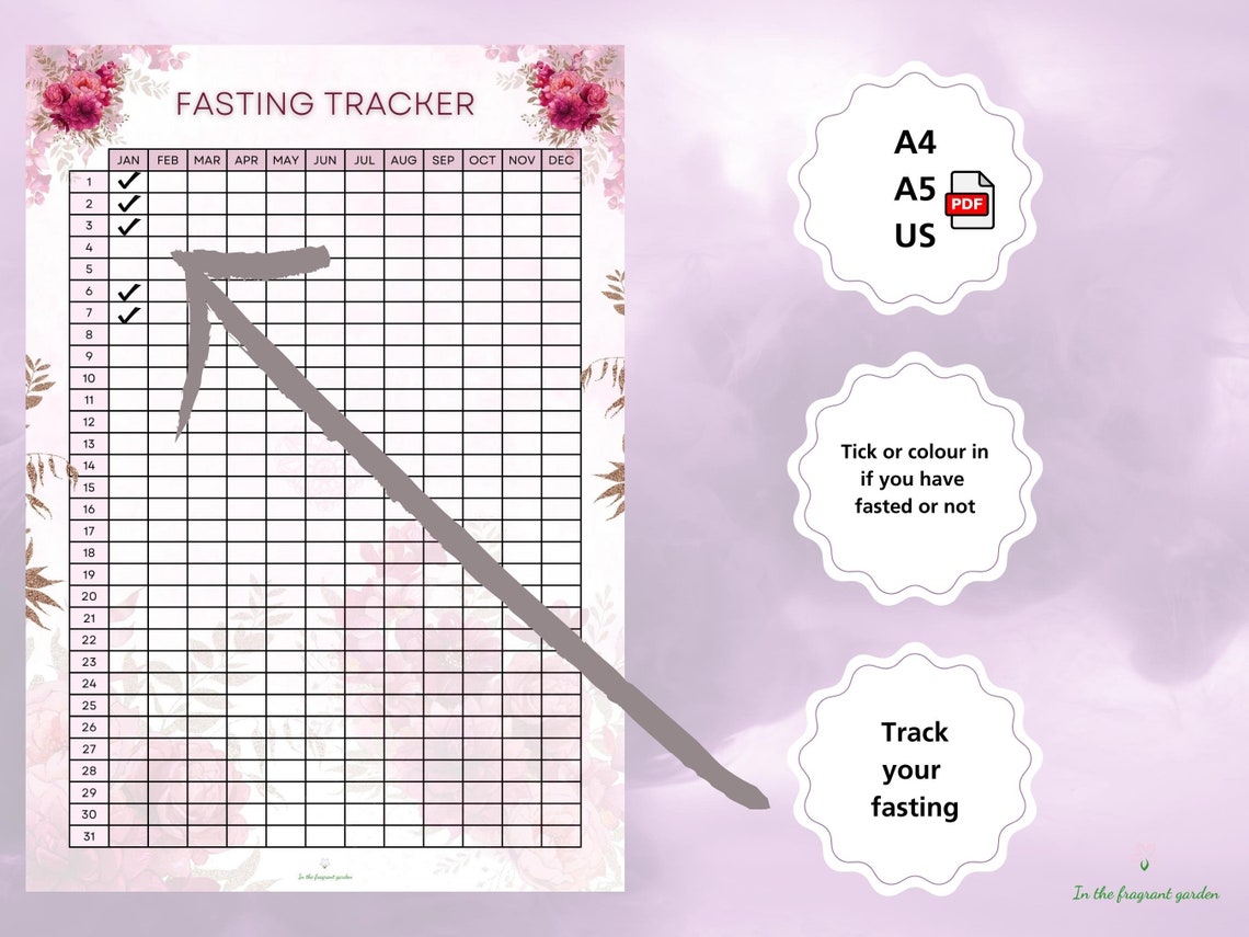 Intermittent Fasting Tracker Printable Daily Log Sheet PDF Floral ...